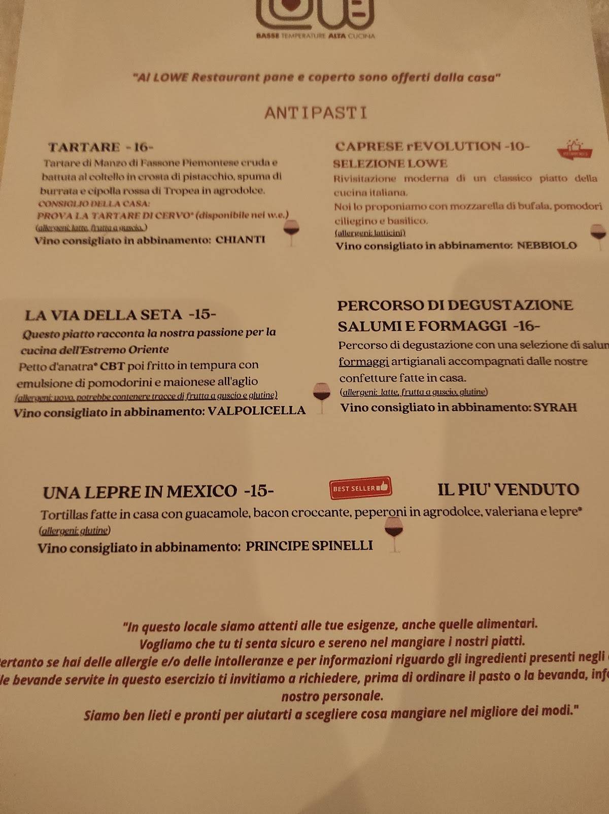 Speisekarte von Lowe Restaurant, Palmi