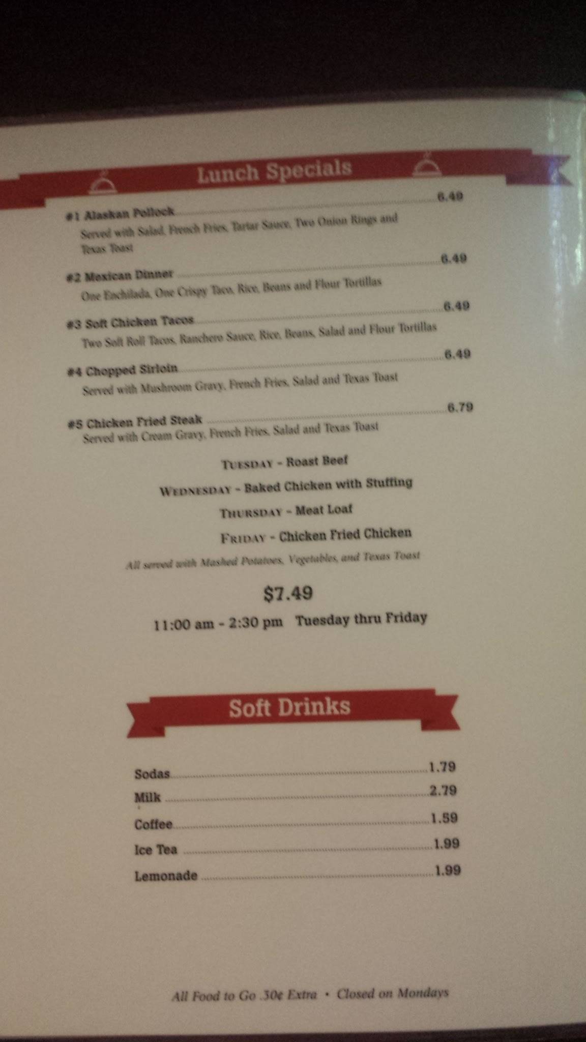 Menu at M.K. Davis Restaurant, San Antonio