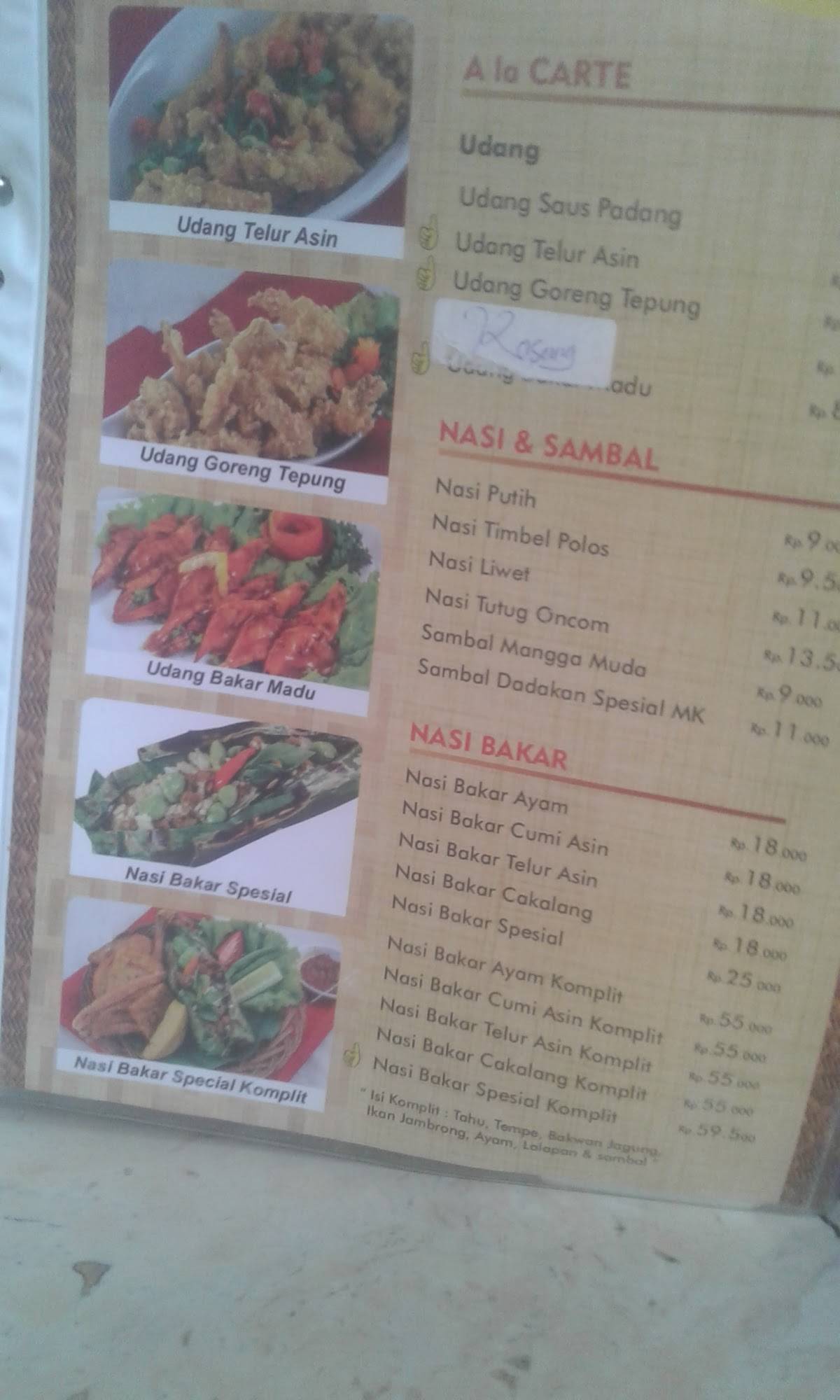 Menu at Mang Kabayan Jababeka restaurant, Bekasi Regency, Komplek Movieland