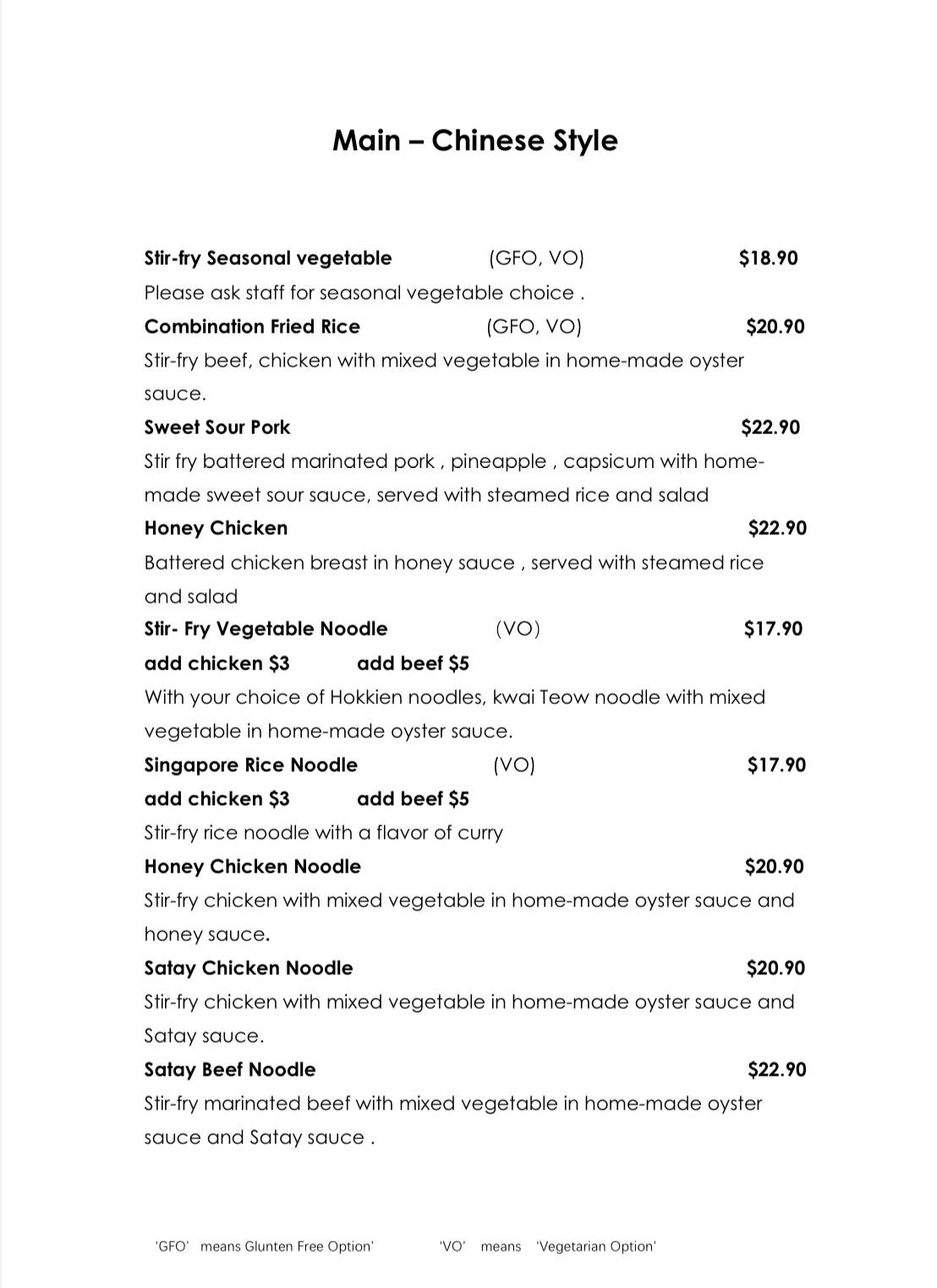 Menu at MISS FANG CAFE & RESTAURANT, Carnarvon
