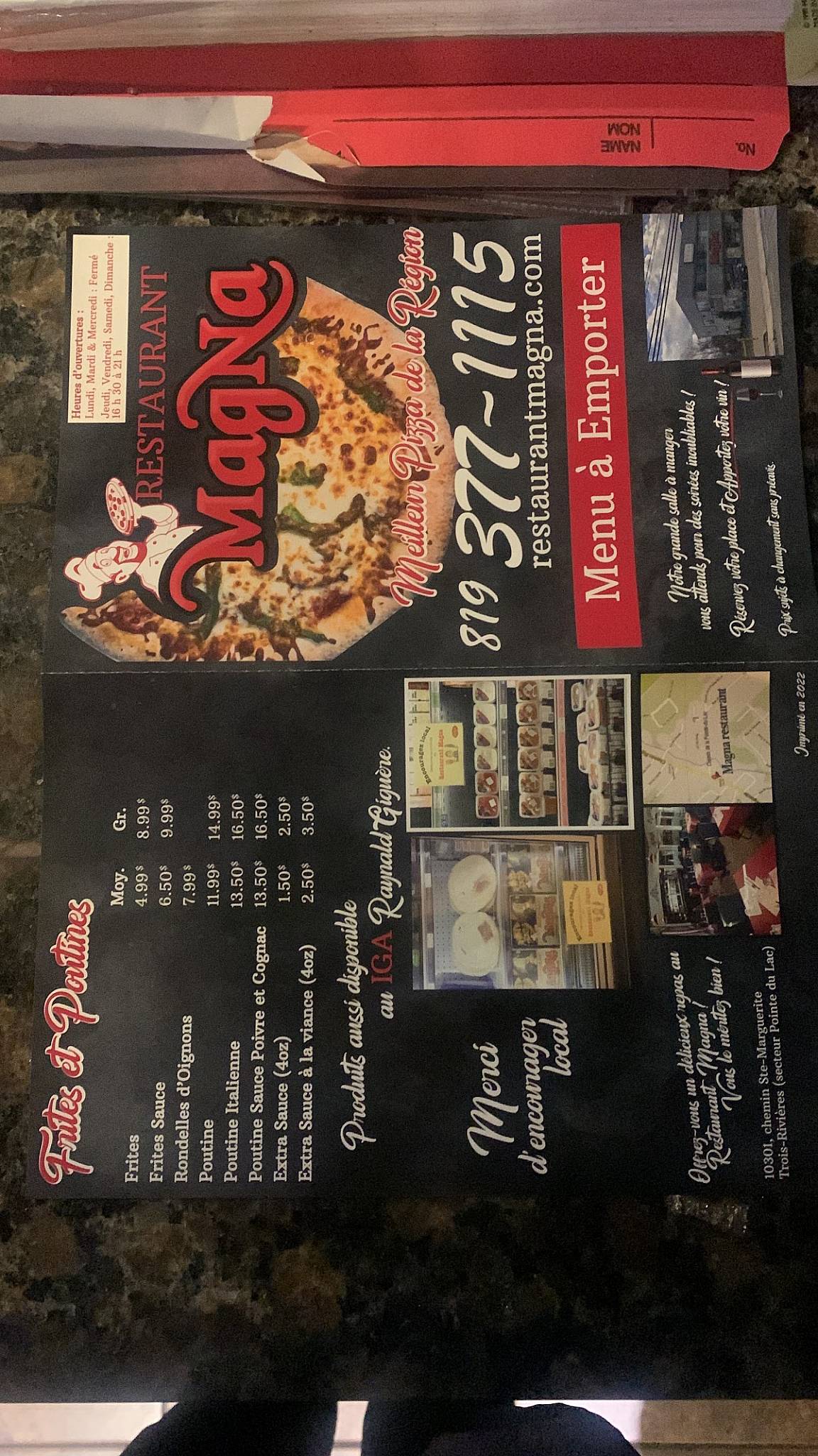 Menu au Restaurant Magna Pizza, Trois-Rivières