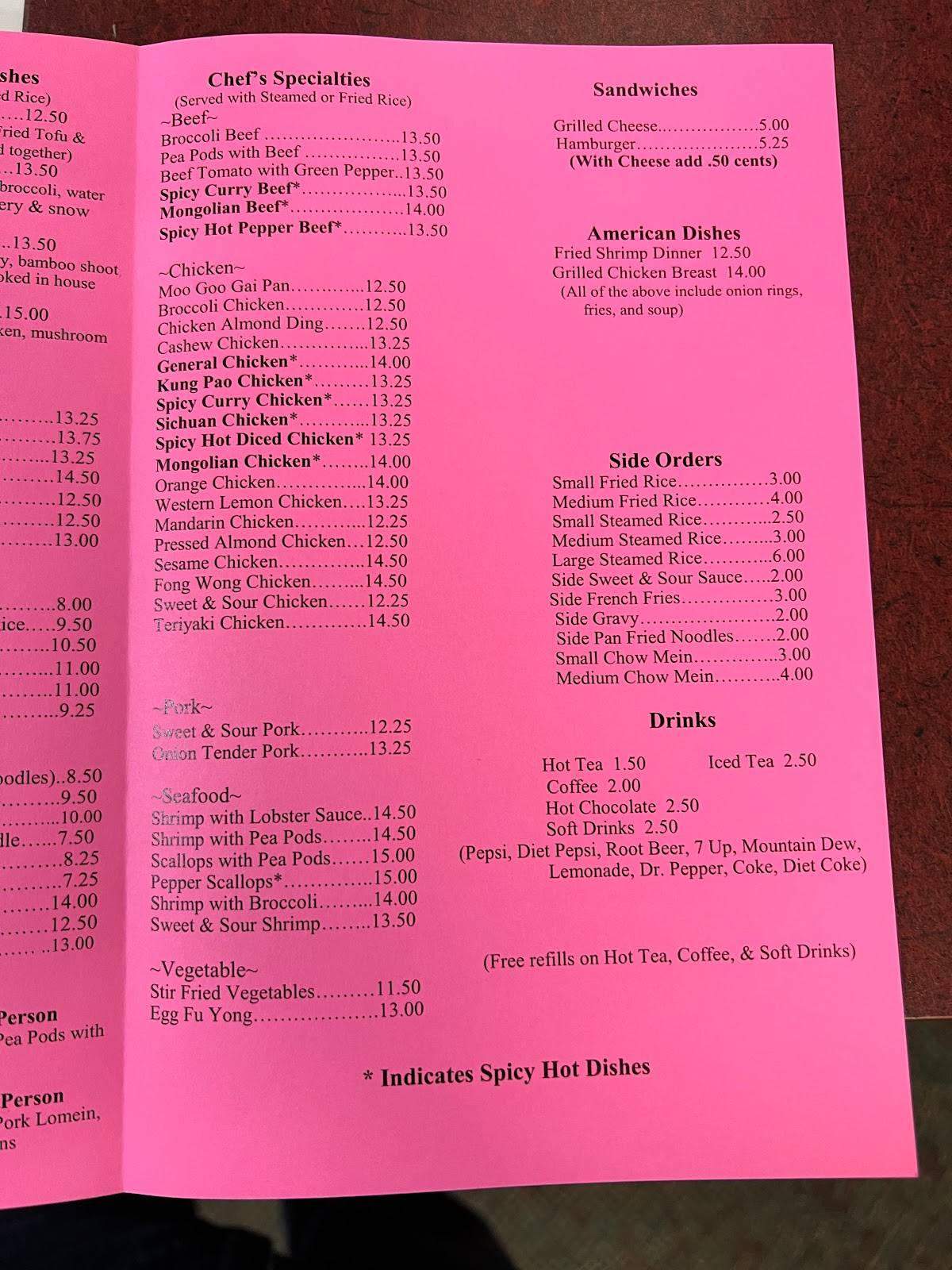 Menu at Main Moon Restaurant, Ammon