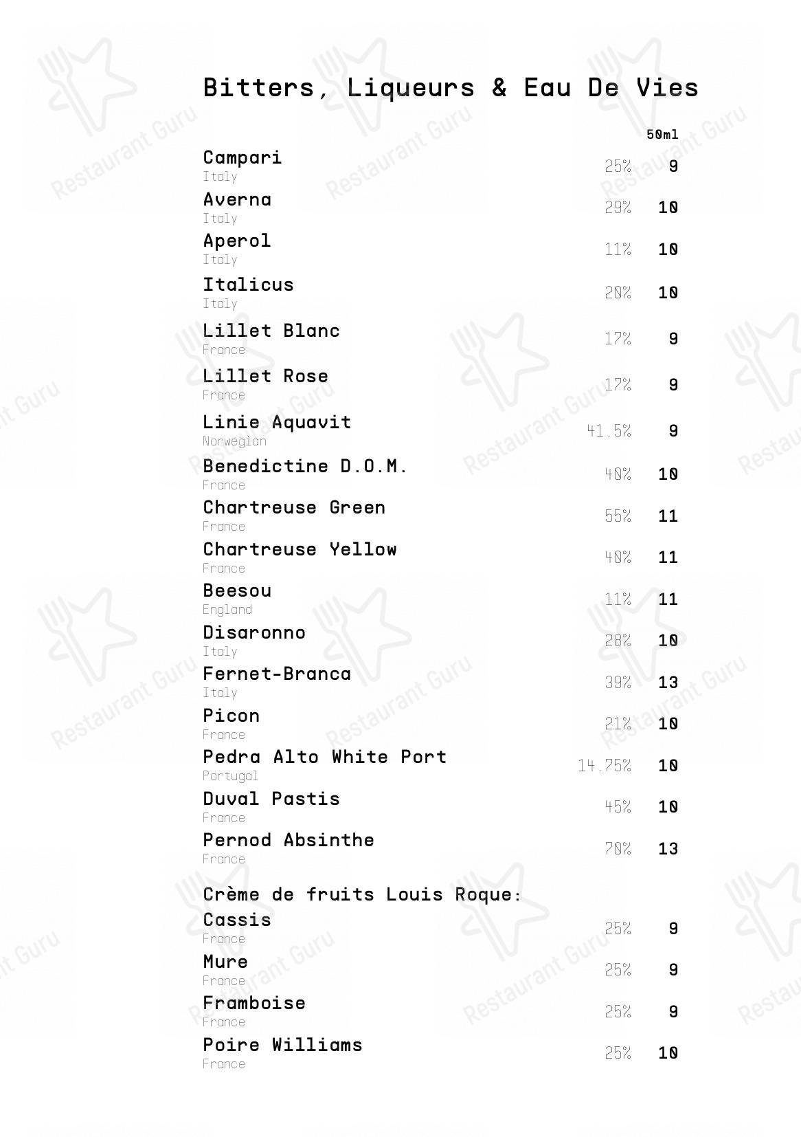 Menu at Maison François restaurant, London
