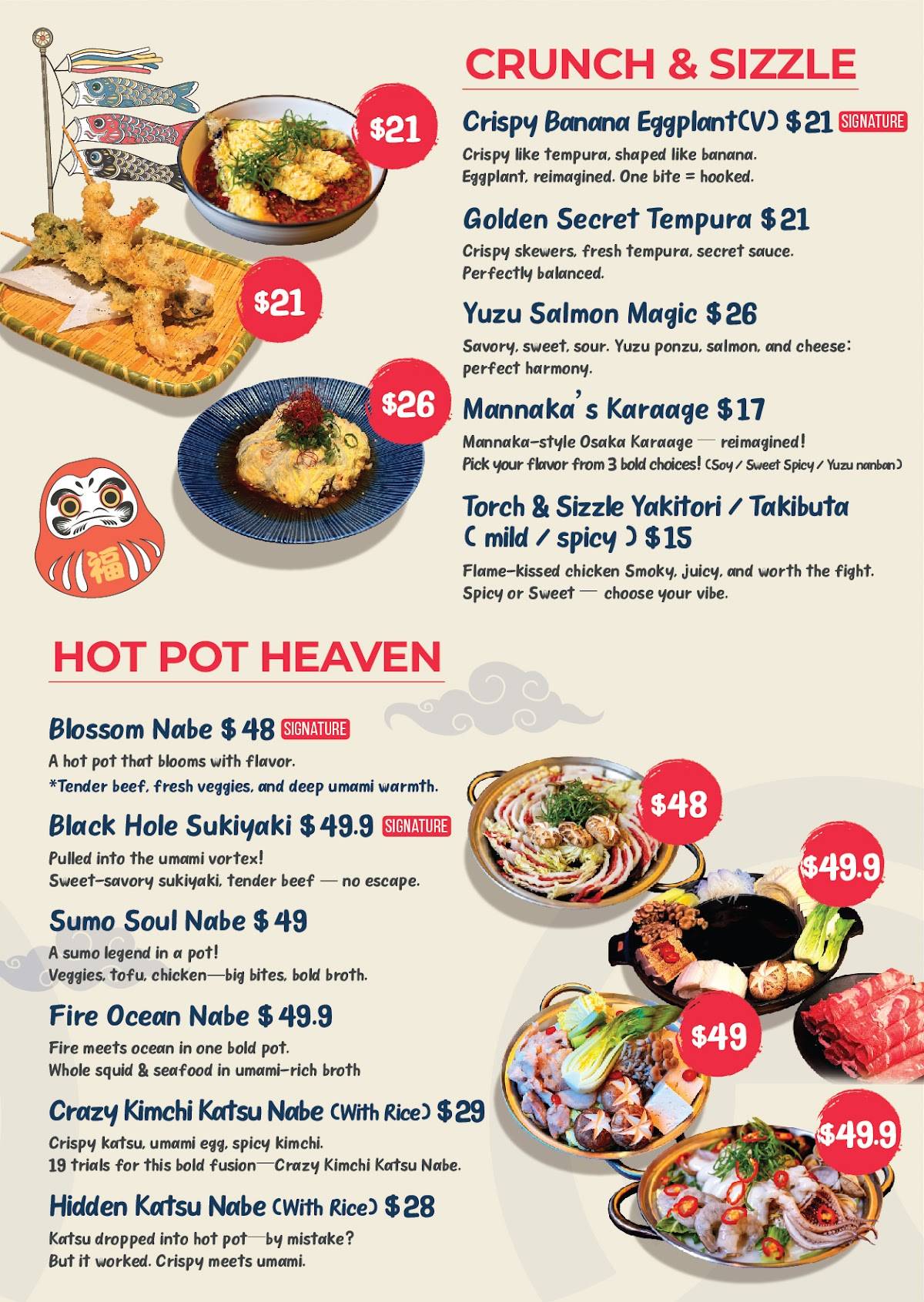 Menu at Mannaka Izakaya restaurant, Melbourne