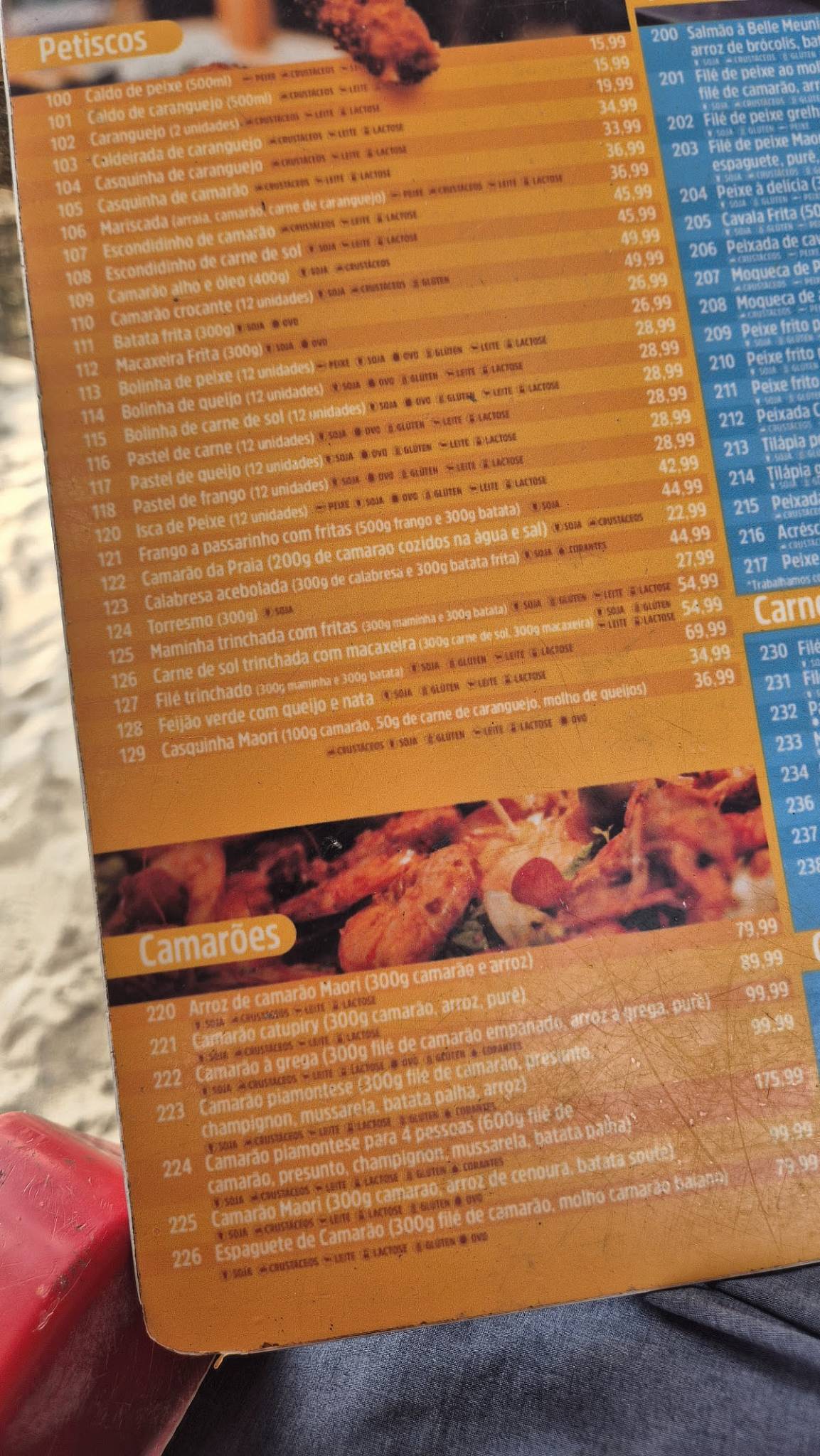 Menu em Maori Beach Club, Caucaia
