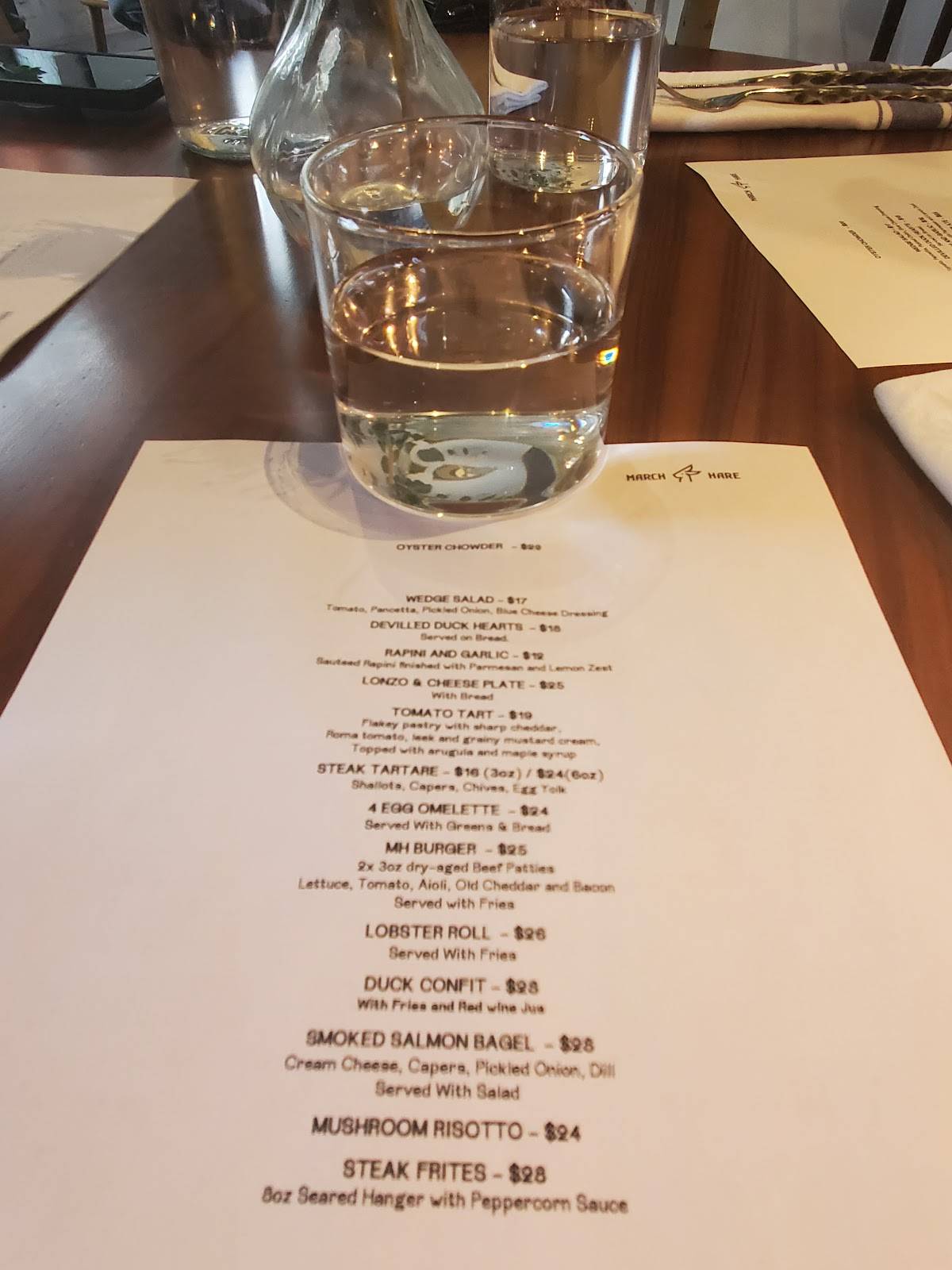 Menu at March Hare restaurant, Sarnia