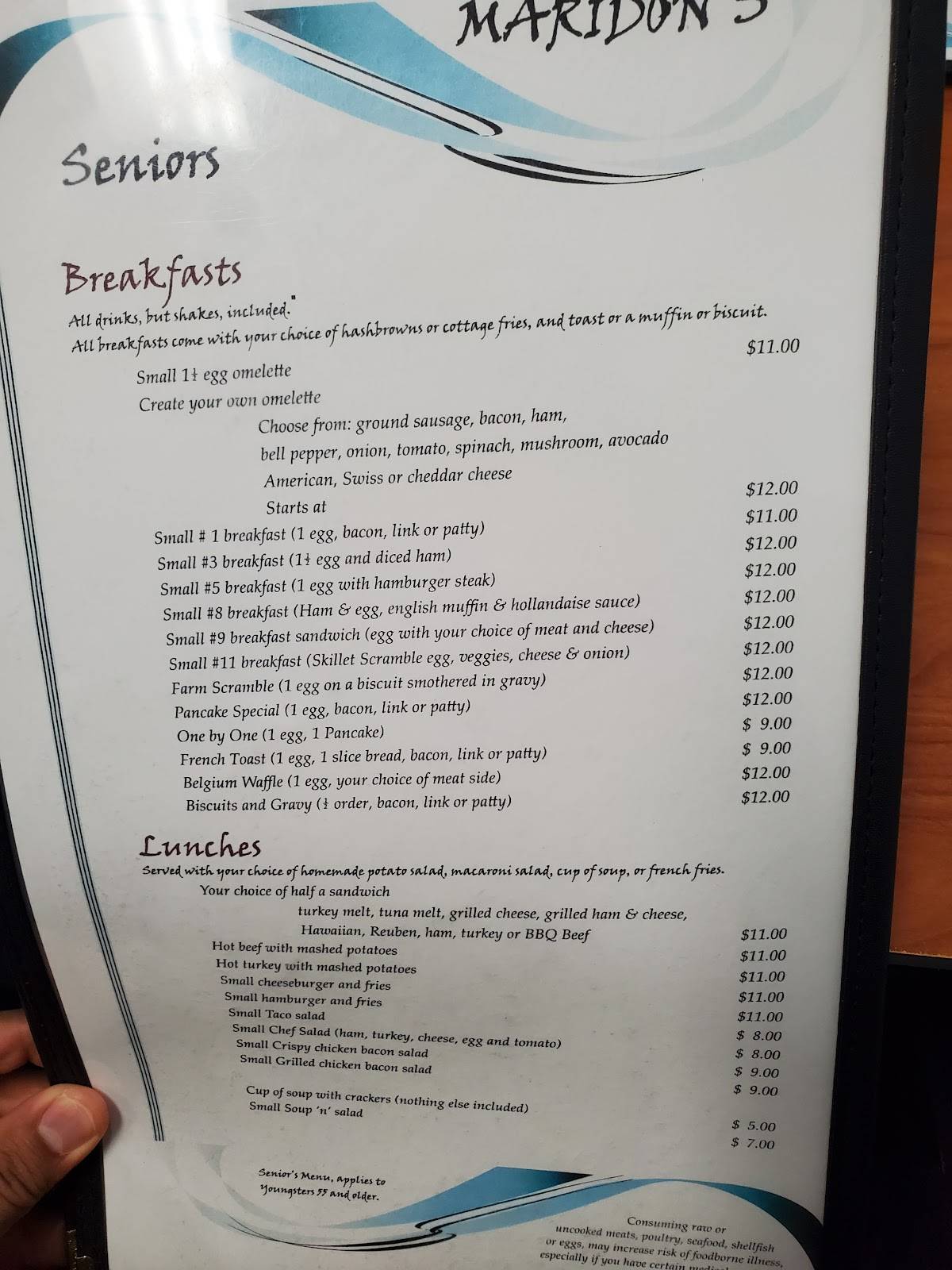 Menu at Maridon's Cafe & Malt Shop, Forest Grove