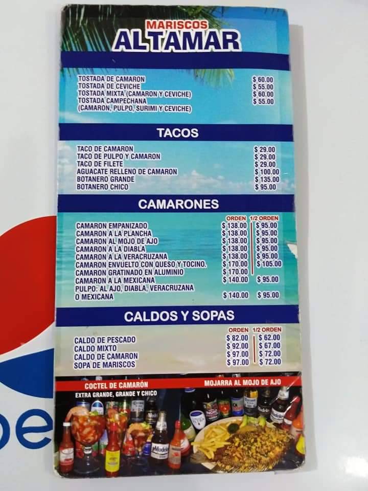 Carta del restaurante Mariscos altamar, Guadalupe