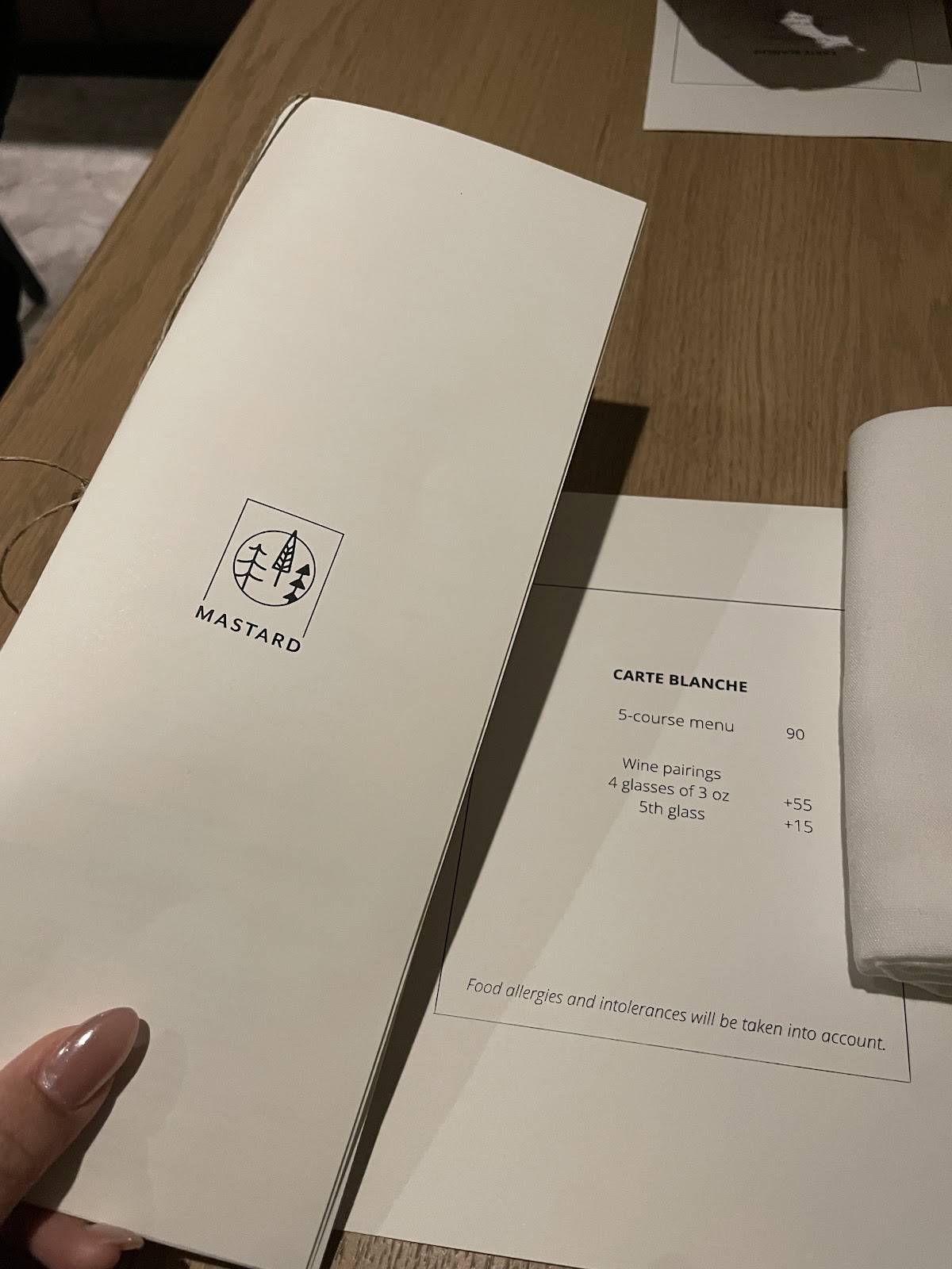 Menu au Restaurant Mastard, Montréal