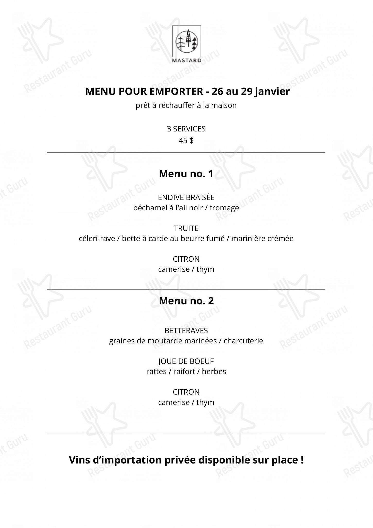 Carta de Restaurant Mastard, Montréal