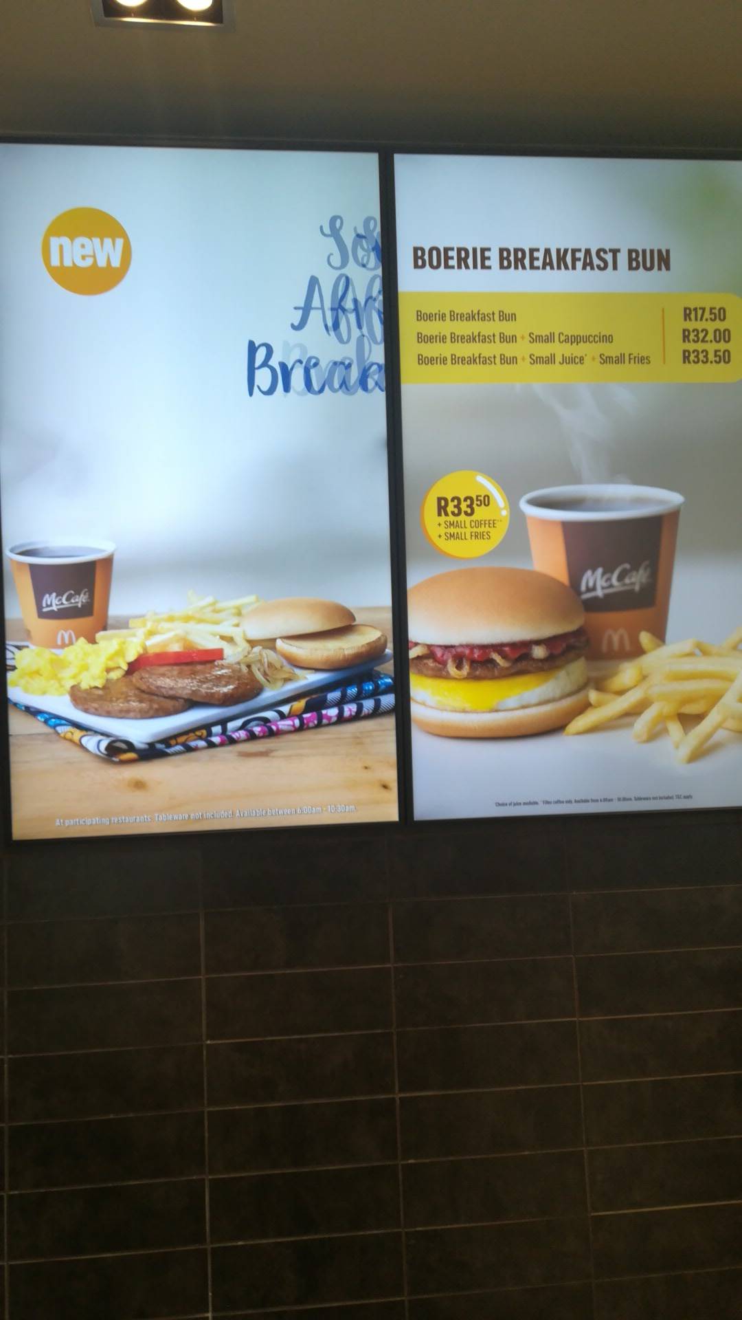 Menu at McDonald's Ellis Park Drive-Thru restaurant, Johannesburg, Joe ...