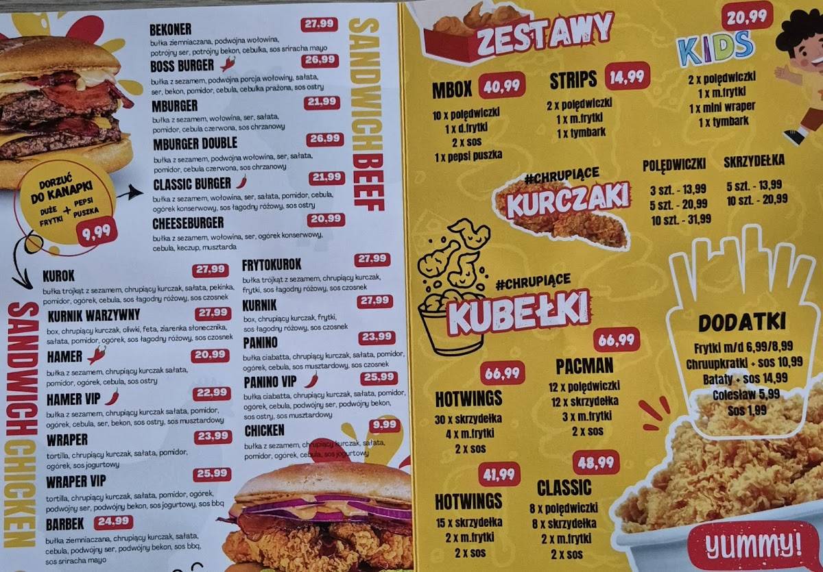 Menu at Mchicken restaurant, Bydgoszcz, Piękna 13