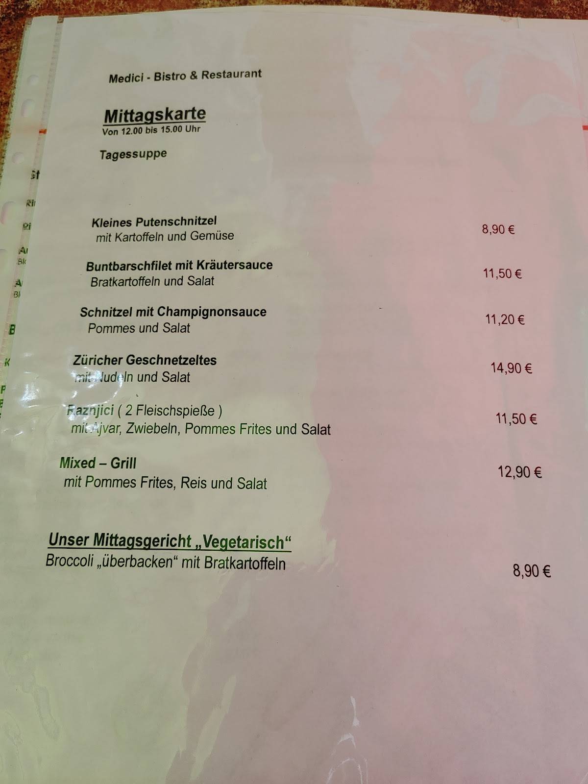 Speisekarte von Restaurant Medici, Mülheim an der Ruhr