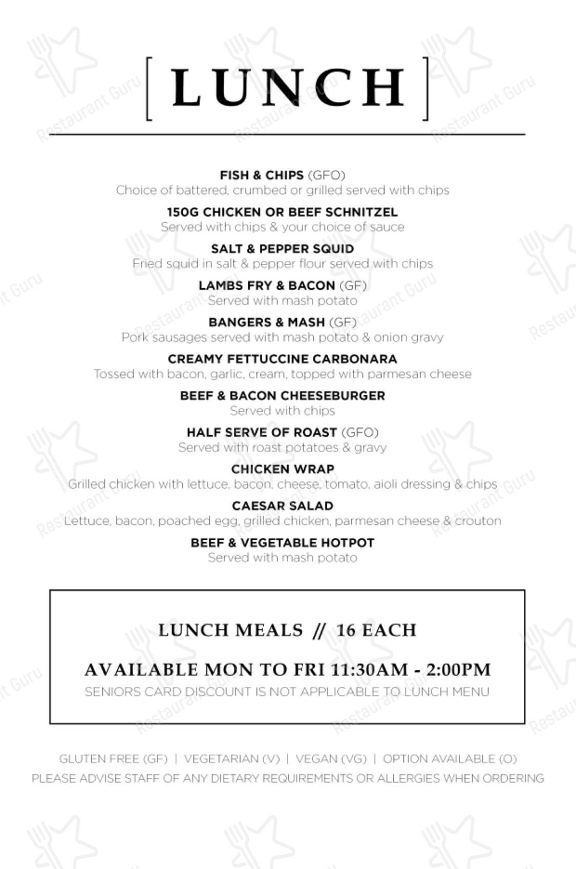 Menu at Midway Tavern restaurant, Elizabeth Downs