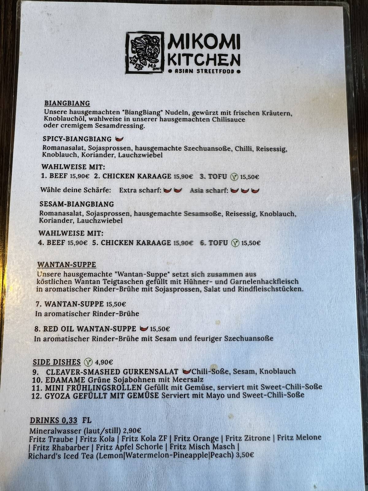 Speisekarte von Mikomi Kitchen restaurant, Kiel