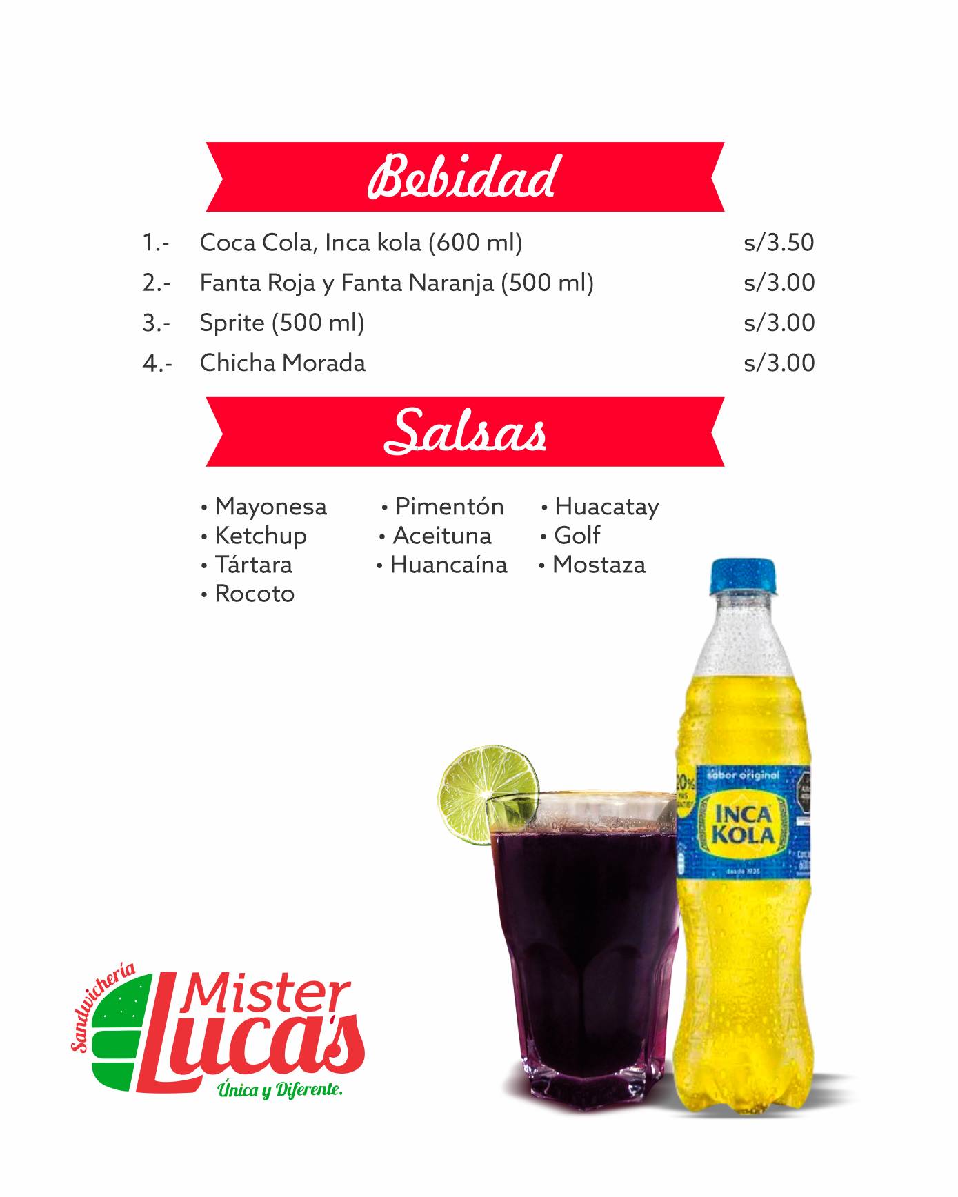 Carta del restaurante Mr. Lucas, Trujillo, Av. Húsares del Junín 1180