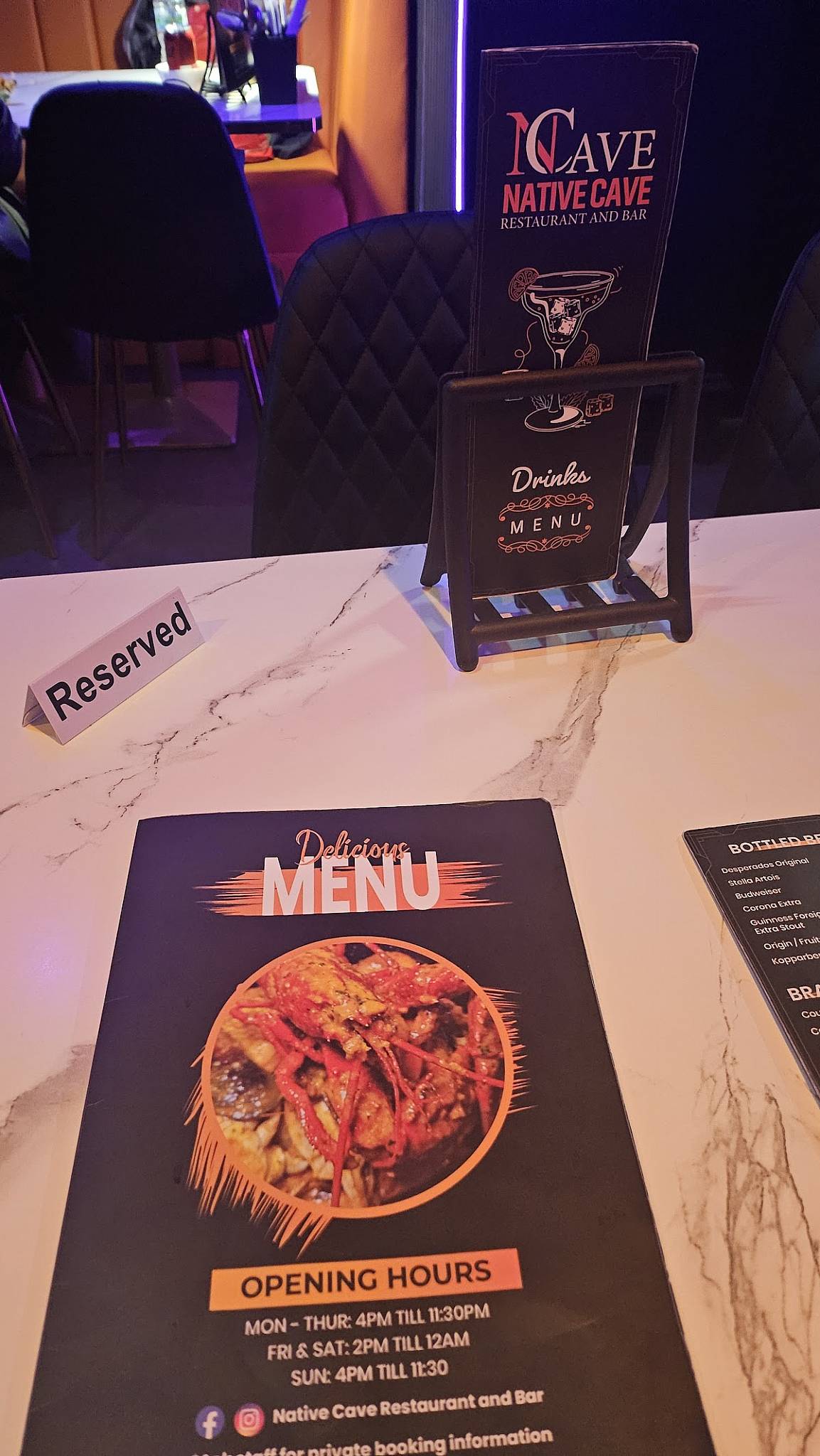 Menu at Native Cave Restaurant And Bar, Newcastle upon Tyne