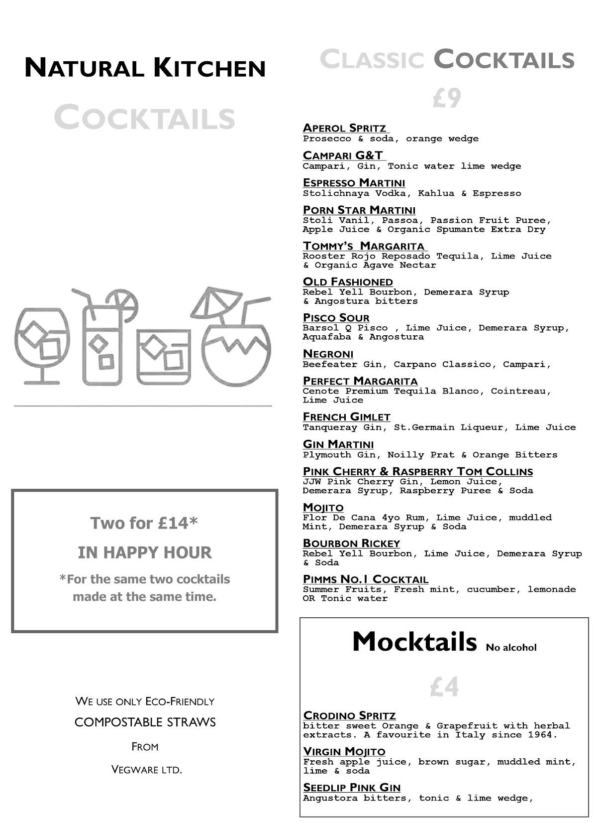 Menu at Natural Kitchen restaurant, London, 15-17 Nevill Ln