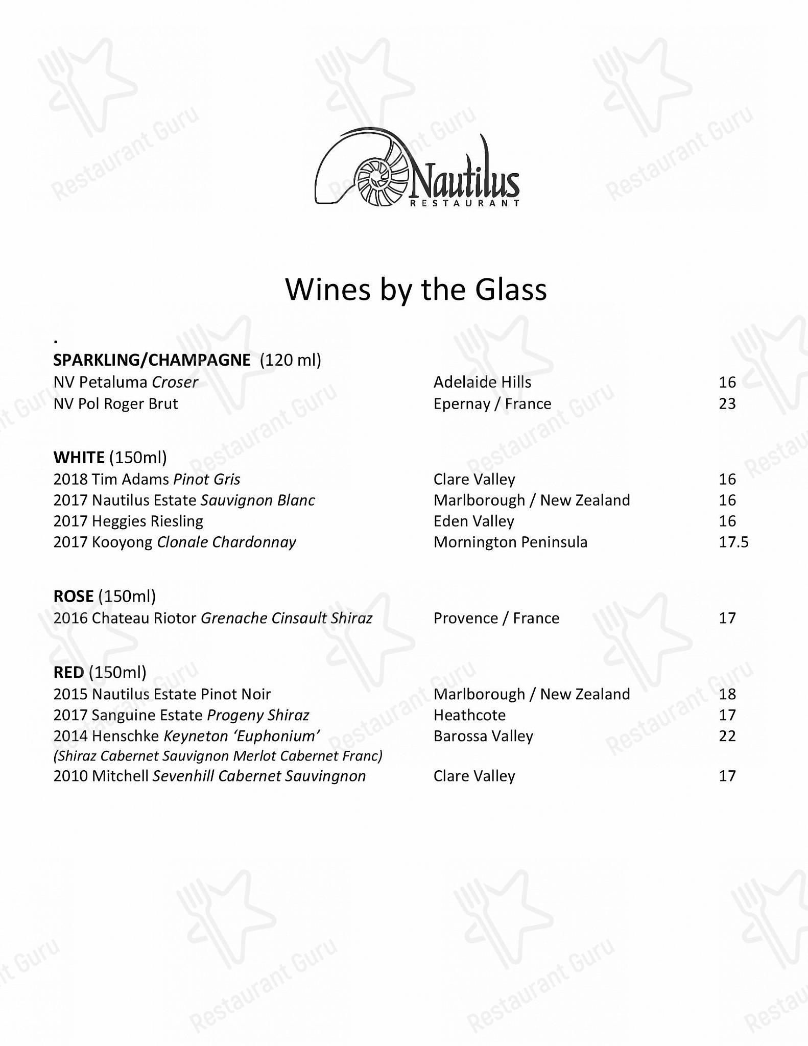 Menu at Nautilus Restaurant, Port Douglas