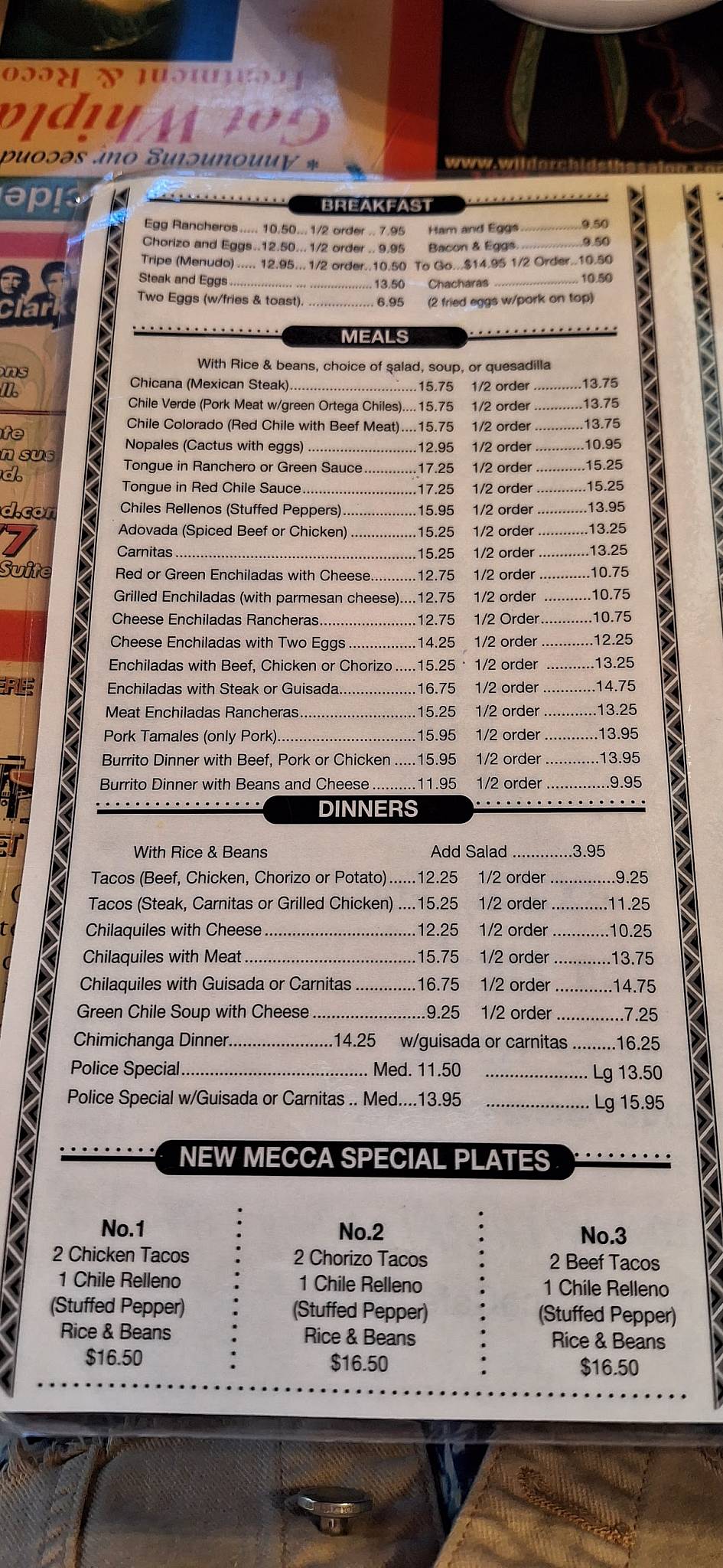 Menu at New Mecca Cafe, Pittsburg