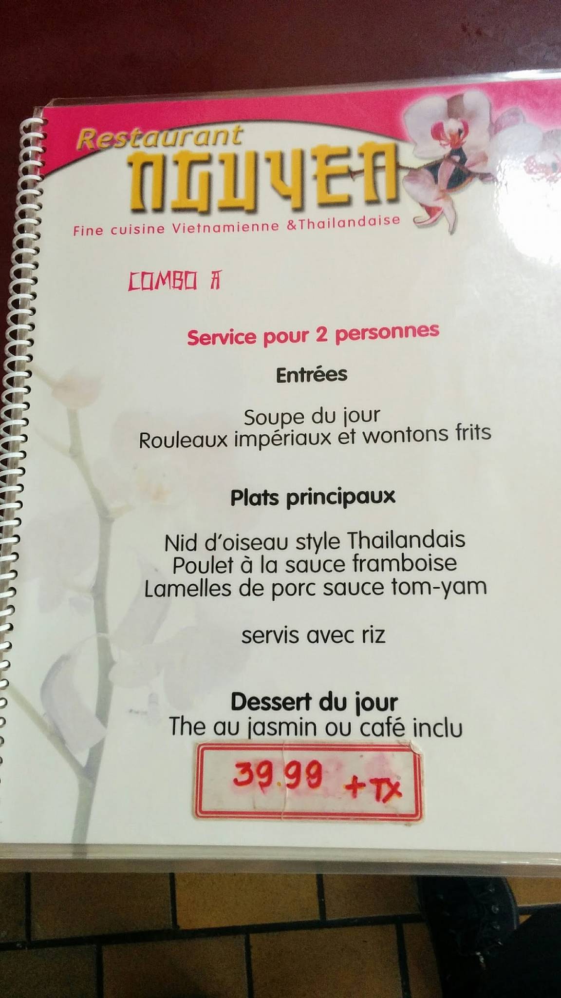 Menu at Restaurant Nguyen, Québec City
