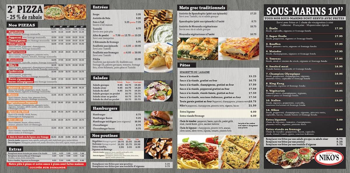 Menu au Restaurant Niko's, Val-David