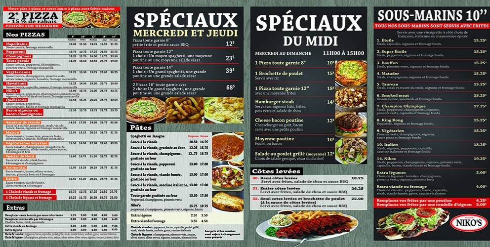 Menu au Restaurant Niko's, Val-David