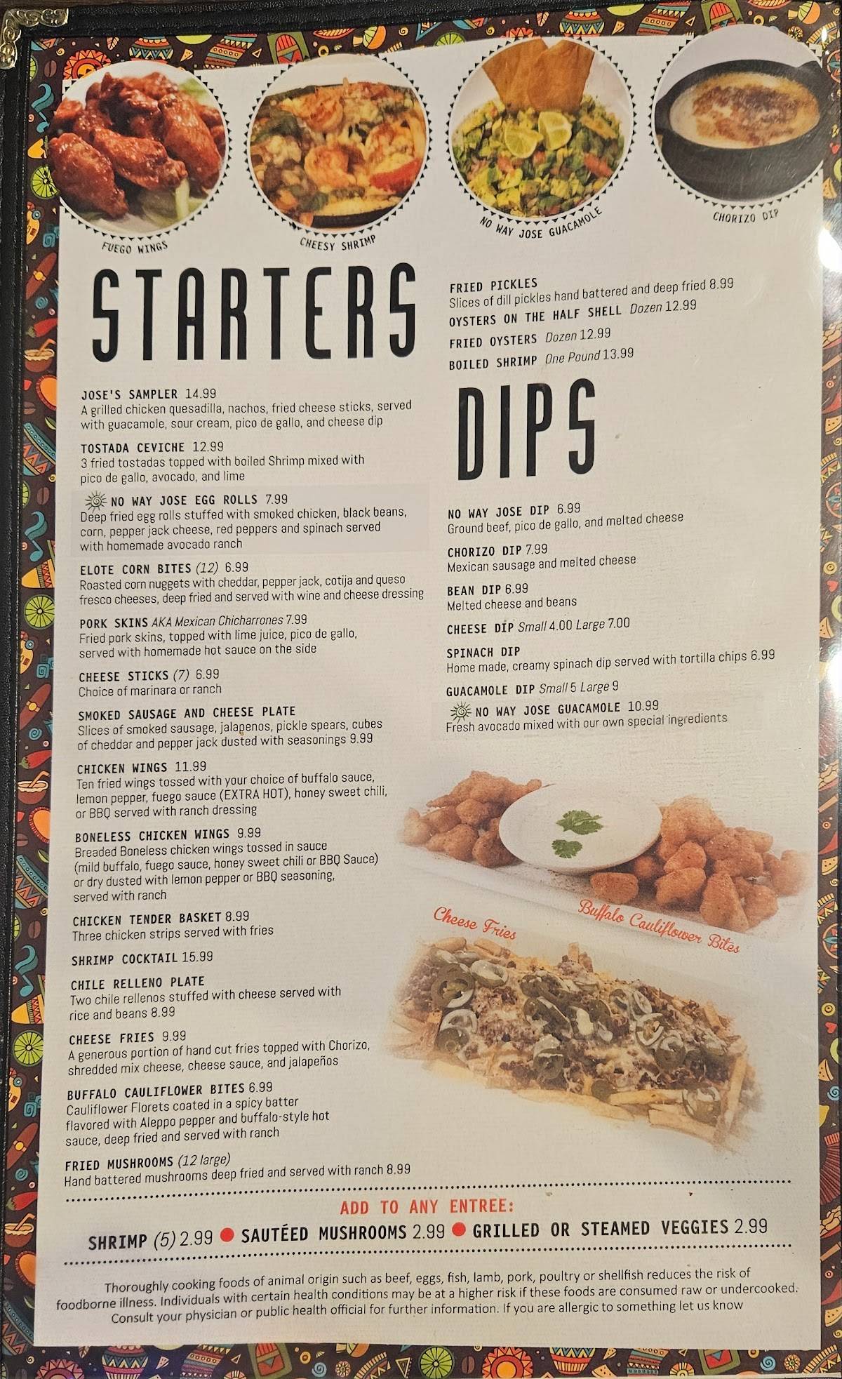 Menu at No Way Jose restaurant, Grenada