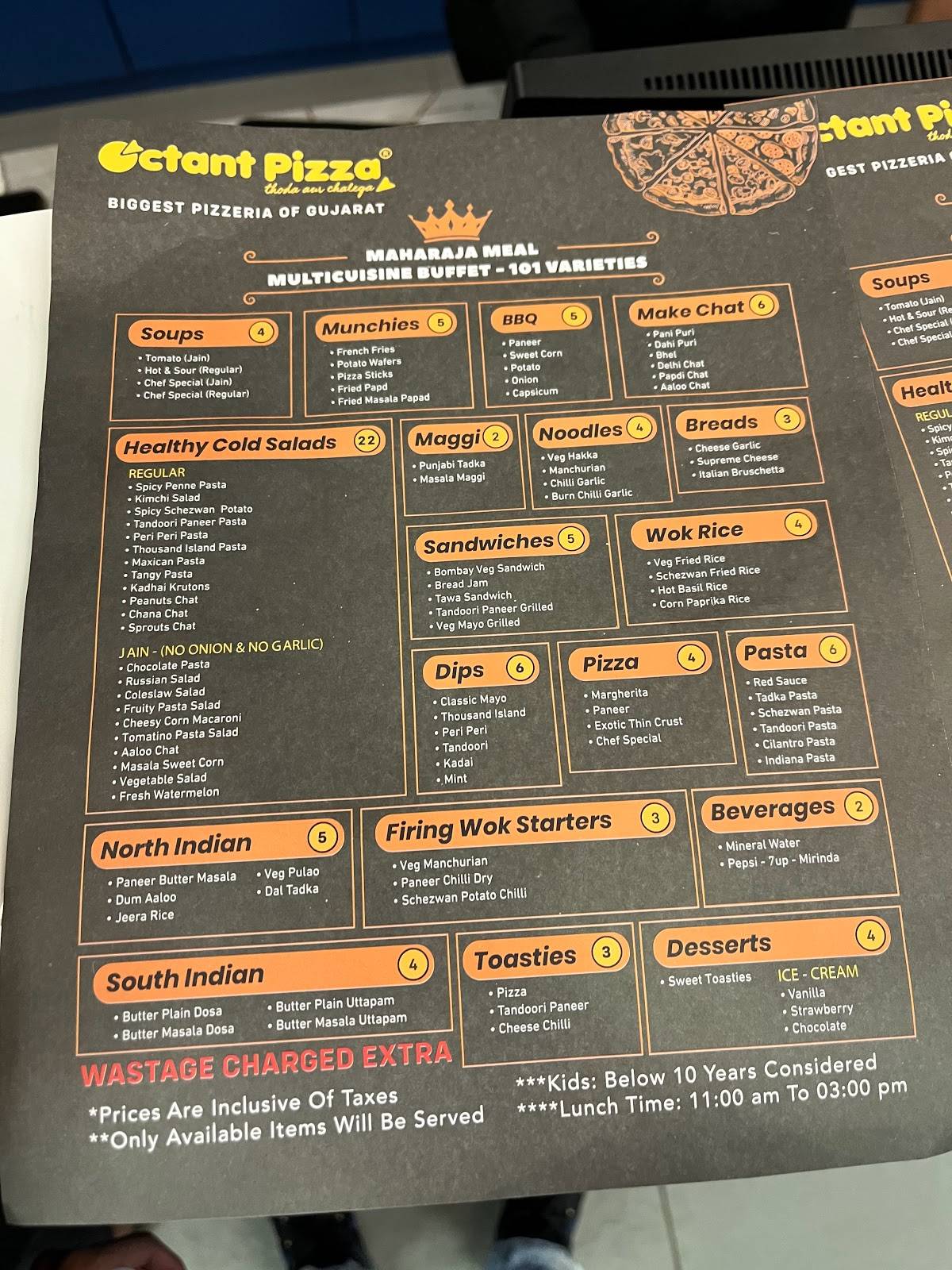 Menu at Octant Pizza Vastral Biggest Pizzeria in Ahmedabad Best ...