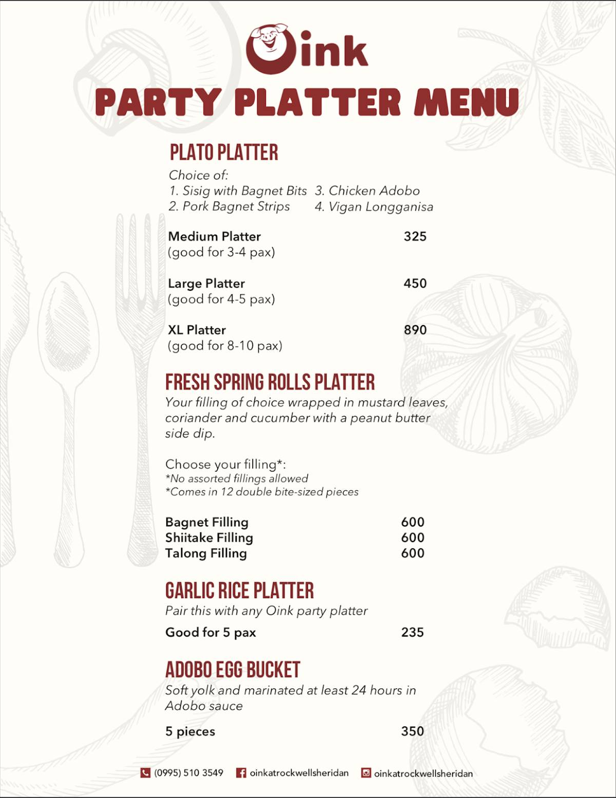 Menu at Oink at Rockwell Sheridan restaurant, Mandaluyong