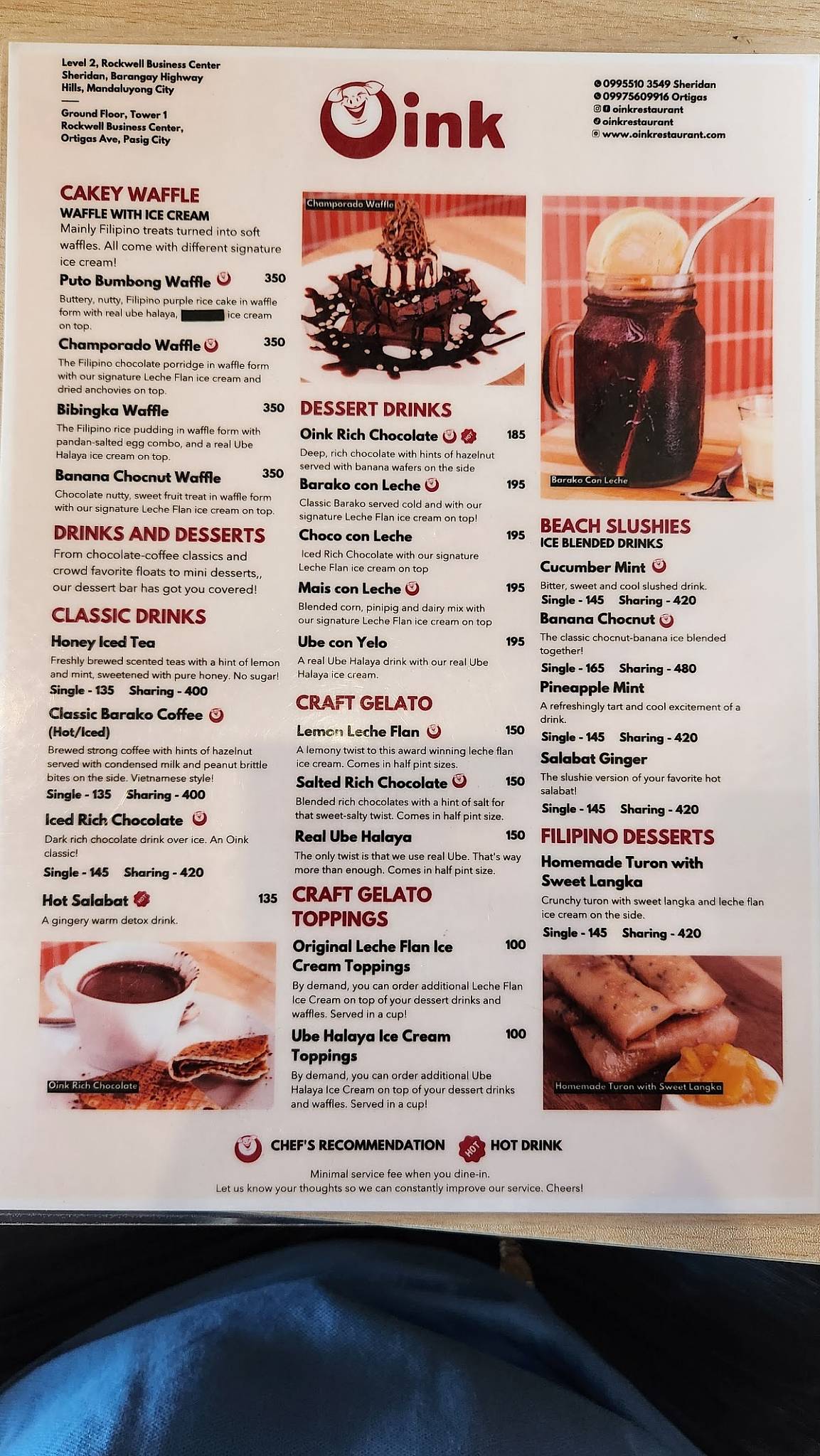 Menu at Oink at Rockwell Sheridan restaurant, Mandaluyong
