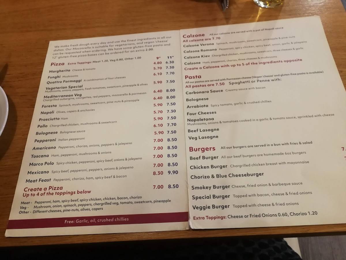 Menu at Origano Hebden Bridge restaurant, Hebden Bridge