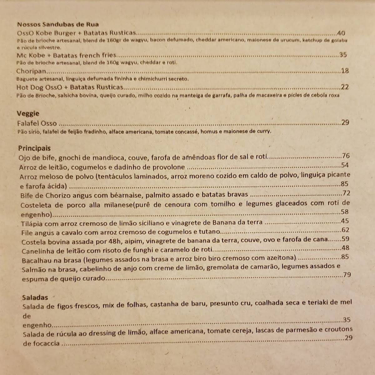 Menu em OssO - Serena Mall restaurante, Nova Lima