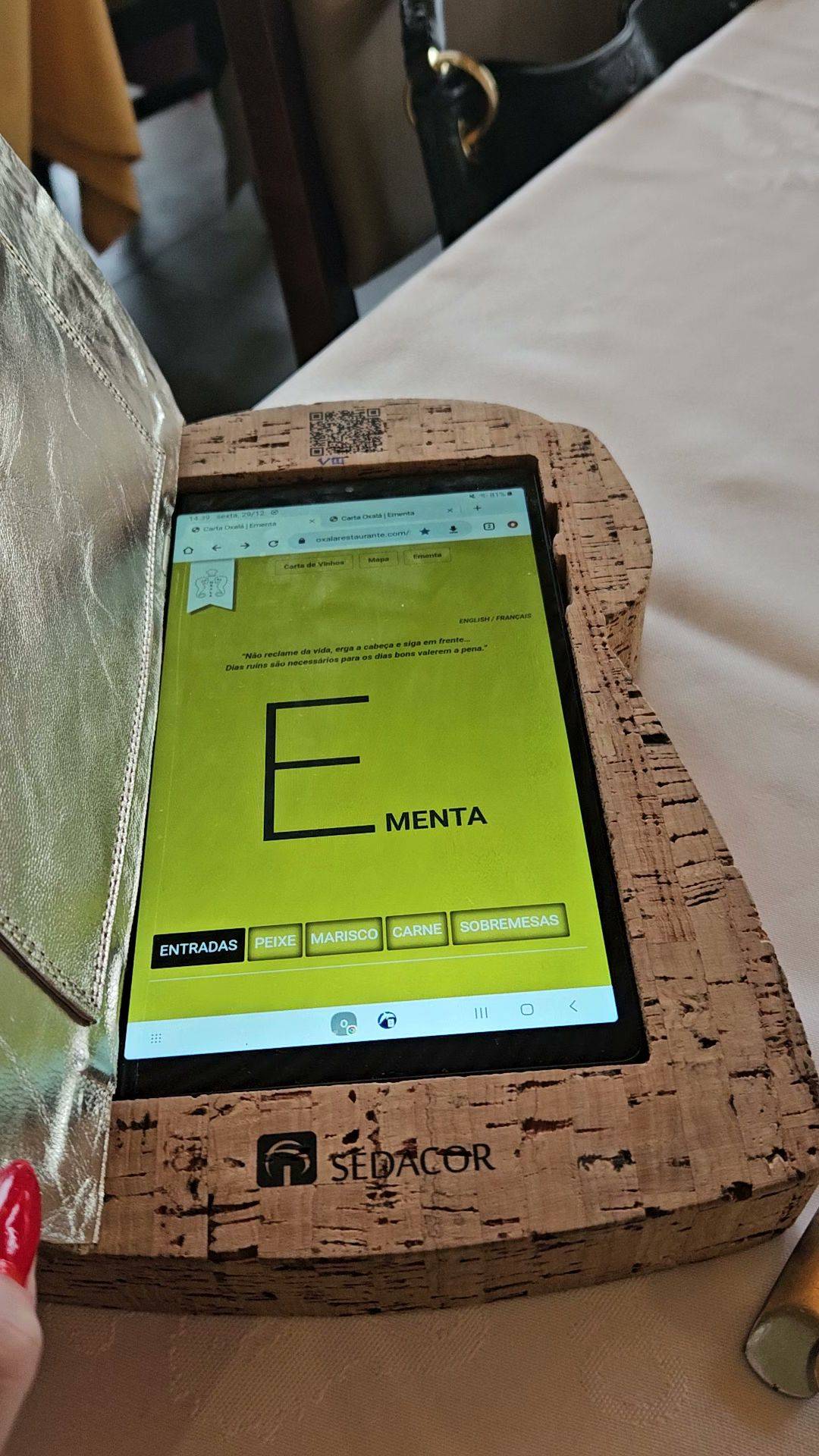 Menu em Oxala restaurante, Ovar