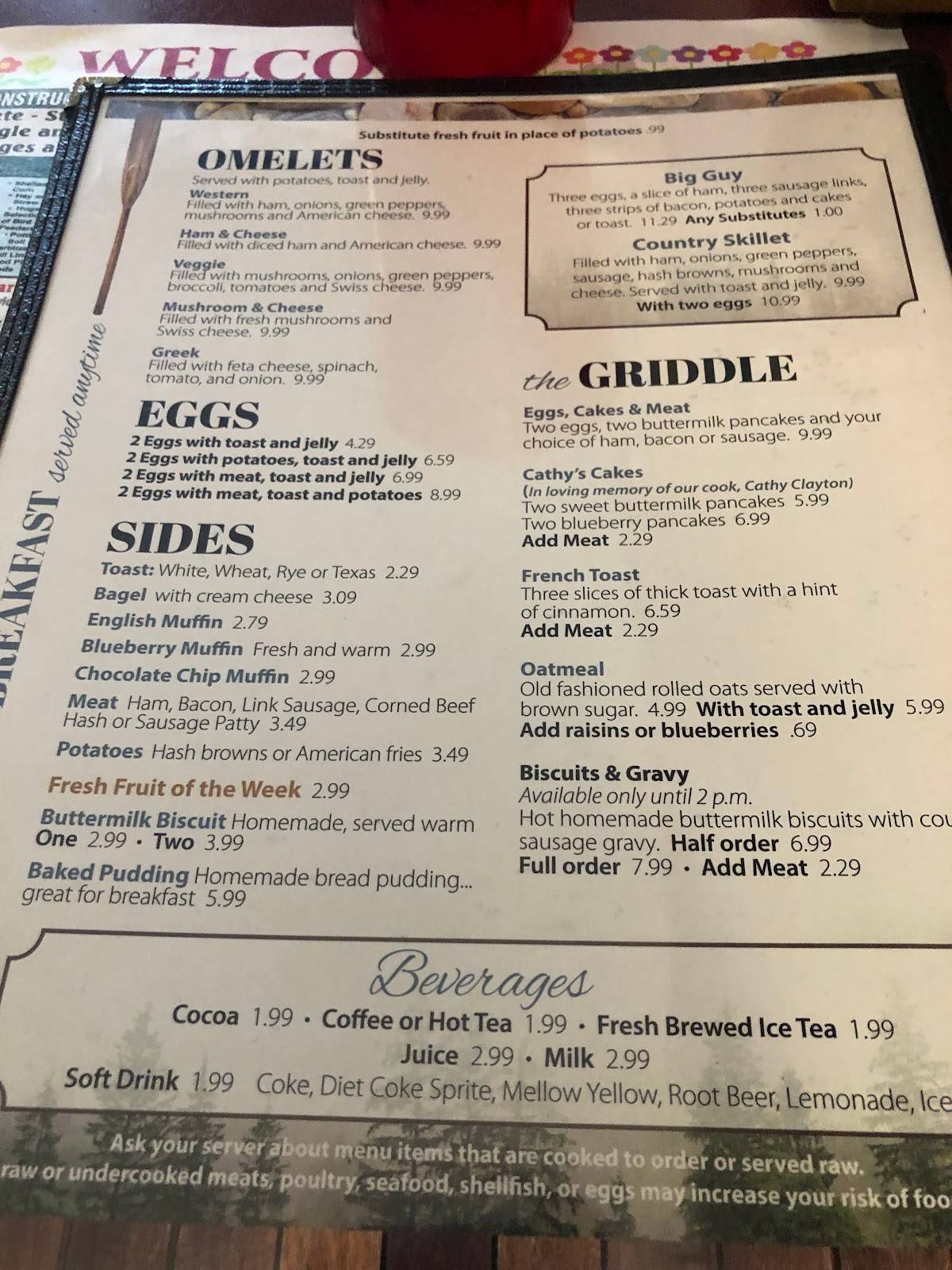 Menu at Paddle Inn Restaurant, Mio, 253 S Mount Tom Rd
