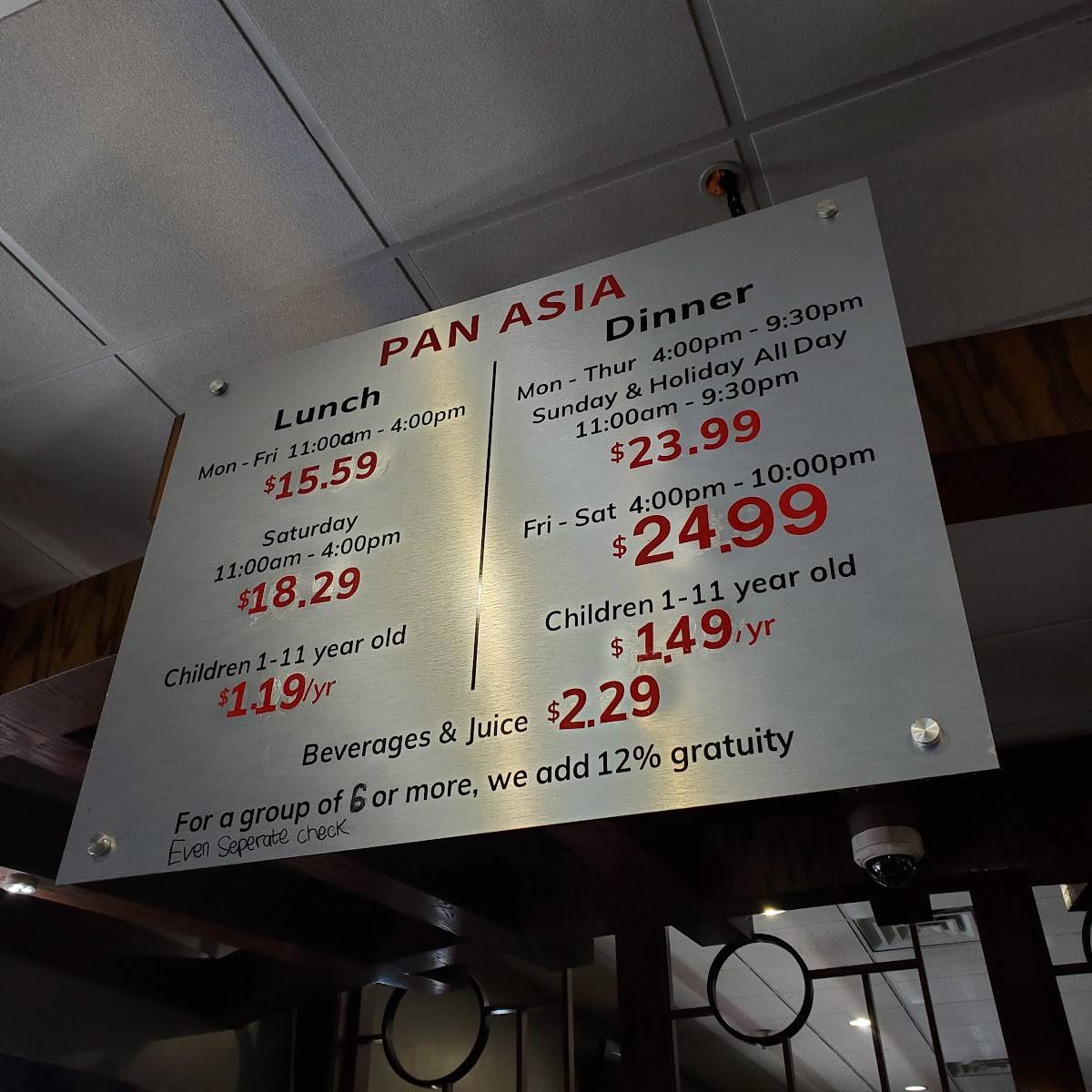 Menu at Pan Asia Buffet restaurant, San Marcos
