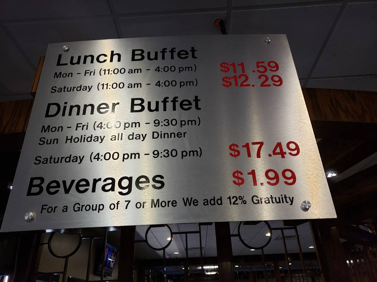 Menu at Pan Asia Buffet restaurant, San Marcos