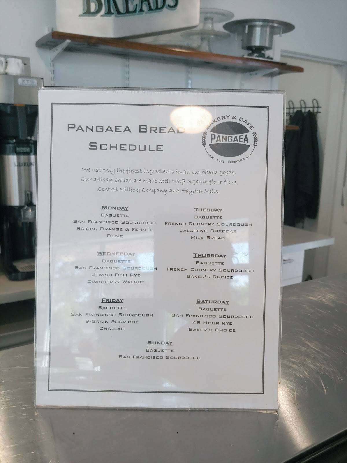 Menu at Pangaea Bakery, Prescott, Gail Gardner Way #105