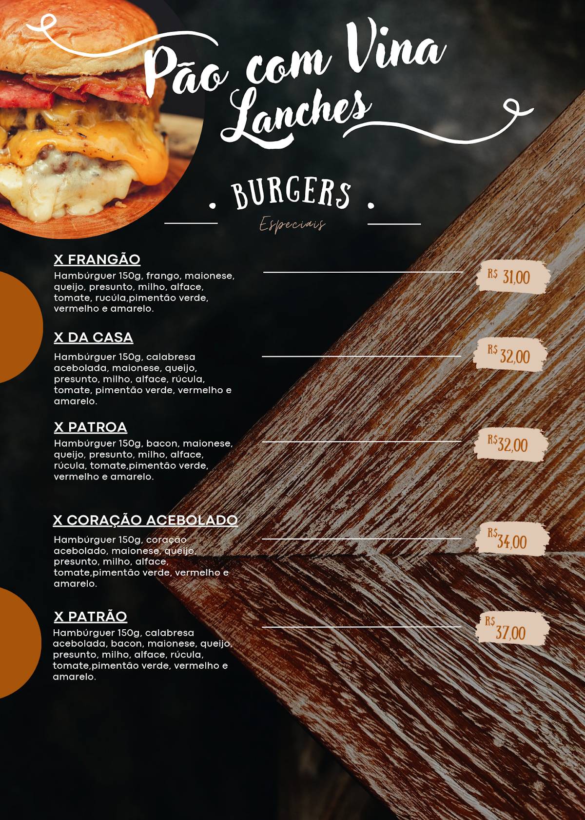 Menu em Pão com Vina lanches restaurante, Itajaí