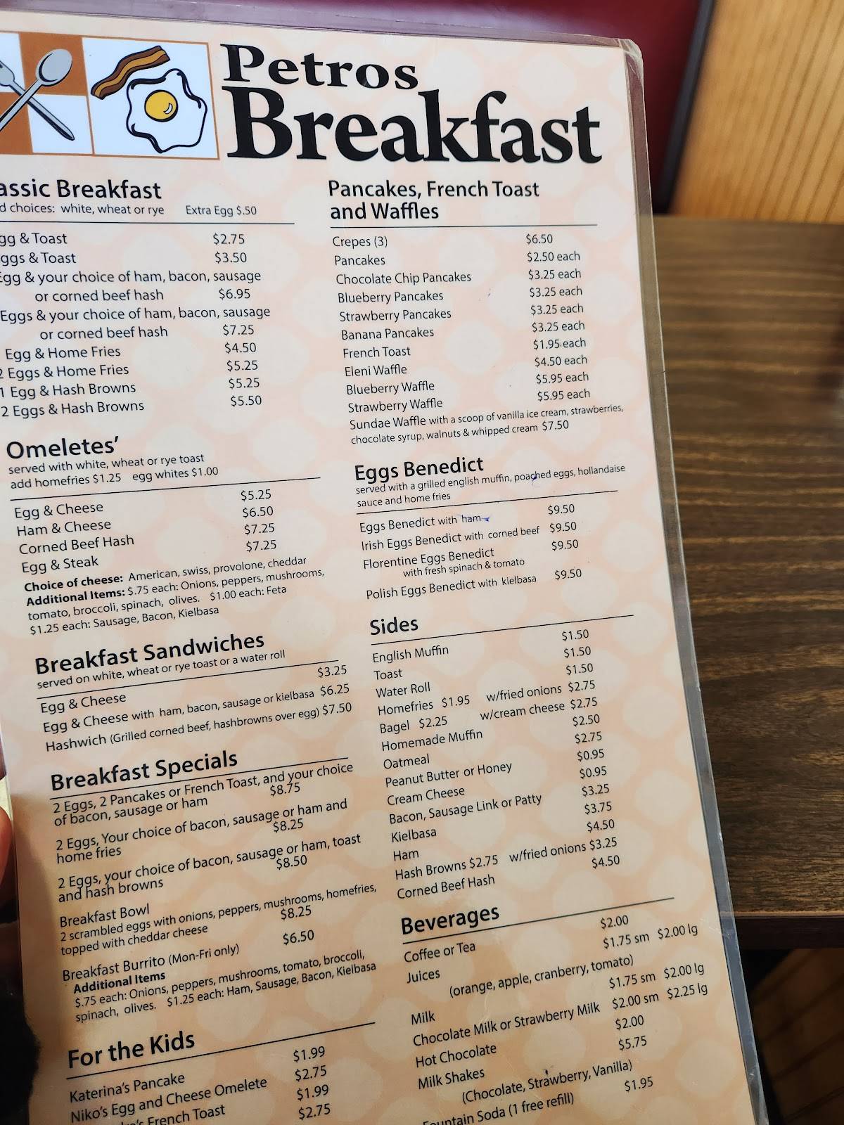 Menu at Petros Breakfast & Lunch restaurant, Chicopee