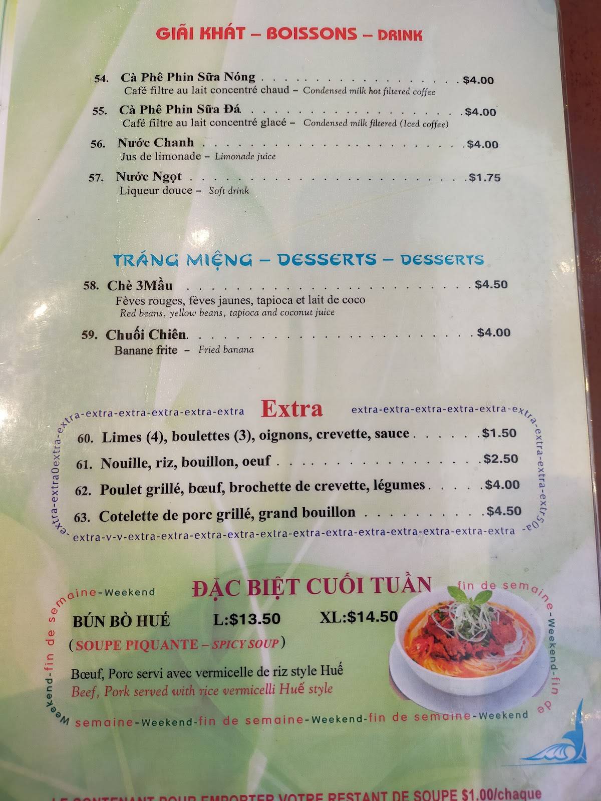Menu au Restaurant Pho Ngon, Montréal, Boul Crémazie E