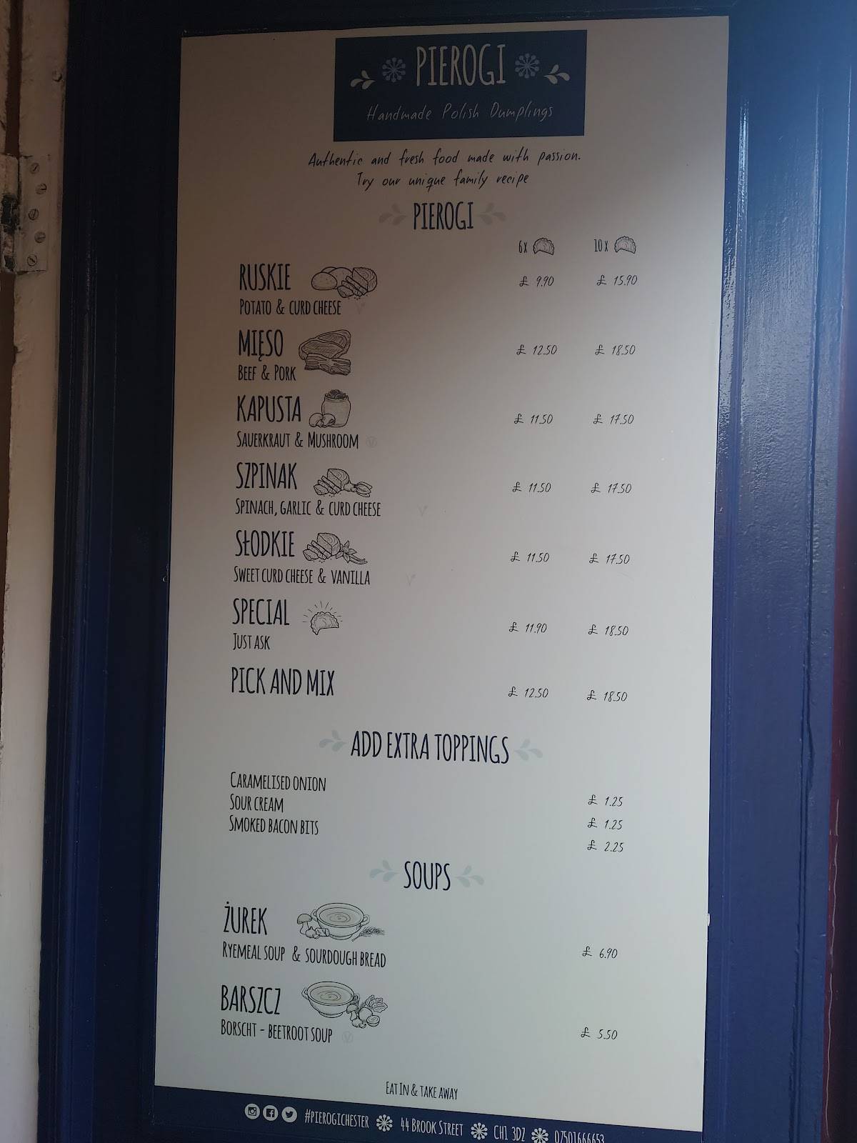 Menu at Pierogi Handmade Polish Dumplings restaurant, Chester