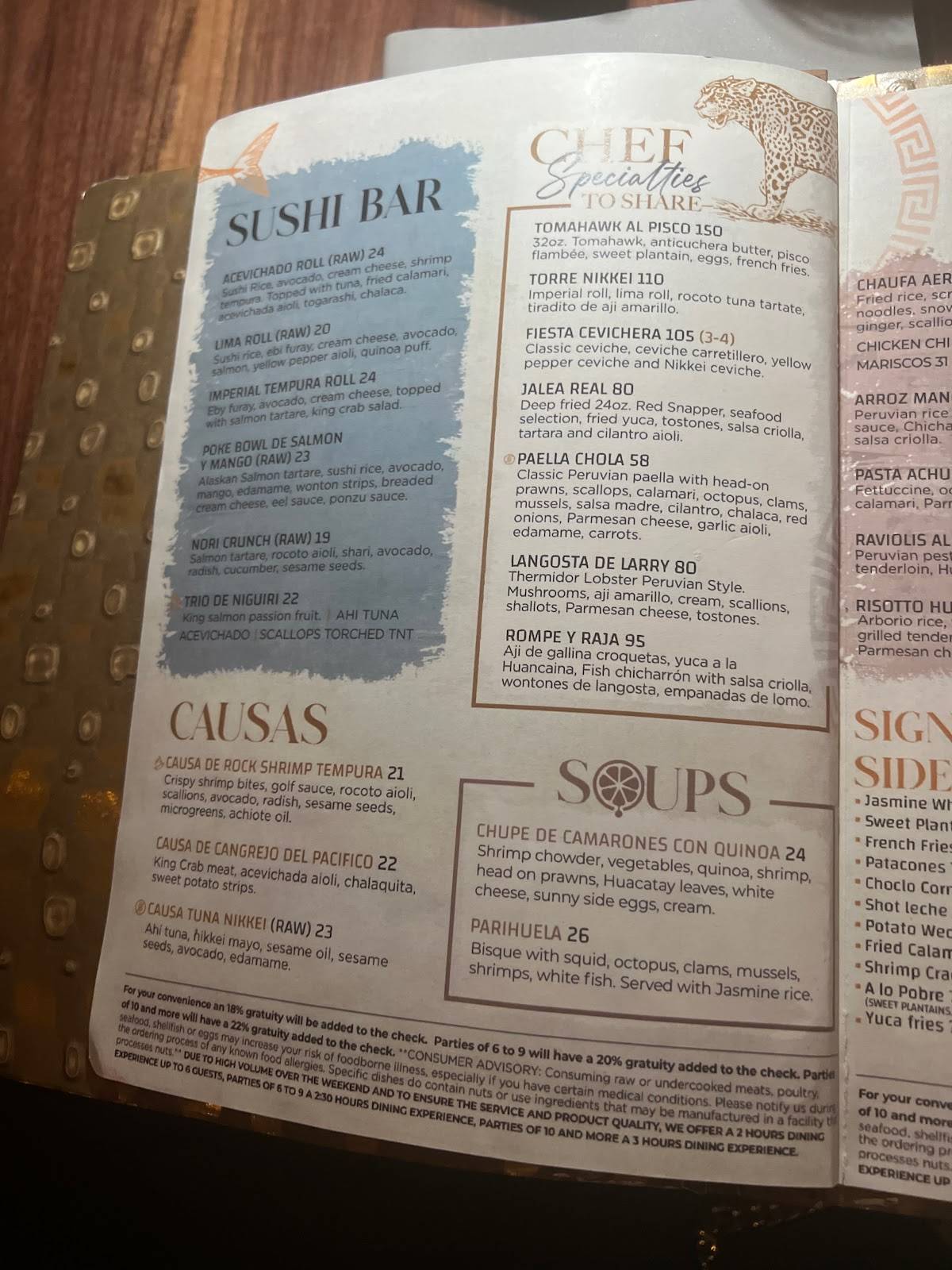 Menu at Pisco Peruvian Gastrobar Orlando, Orlando