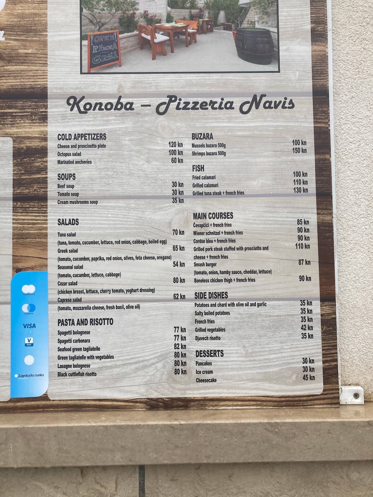 Menu au Pizzeria Navis, Bol, Hrvatskih Domobrana 13