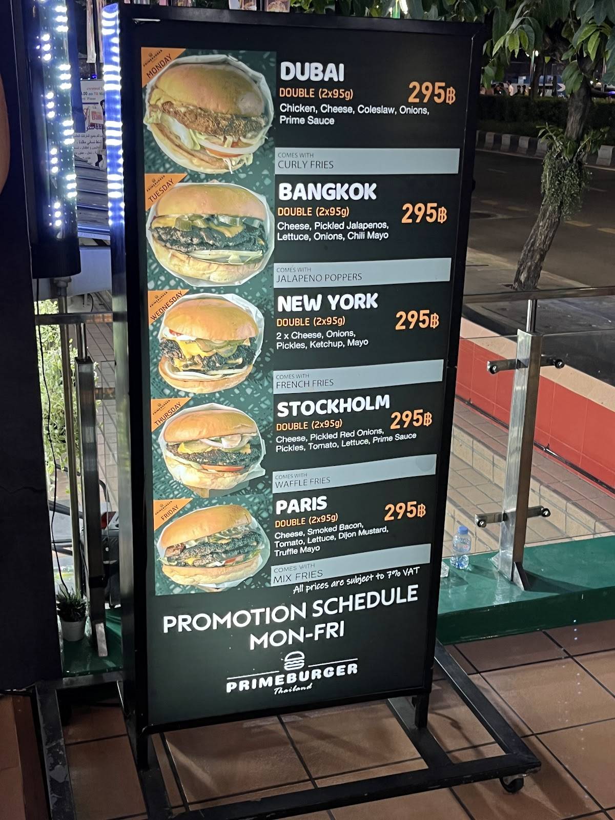 Menu at Prime Burger Nana restaurant, Bangkok