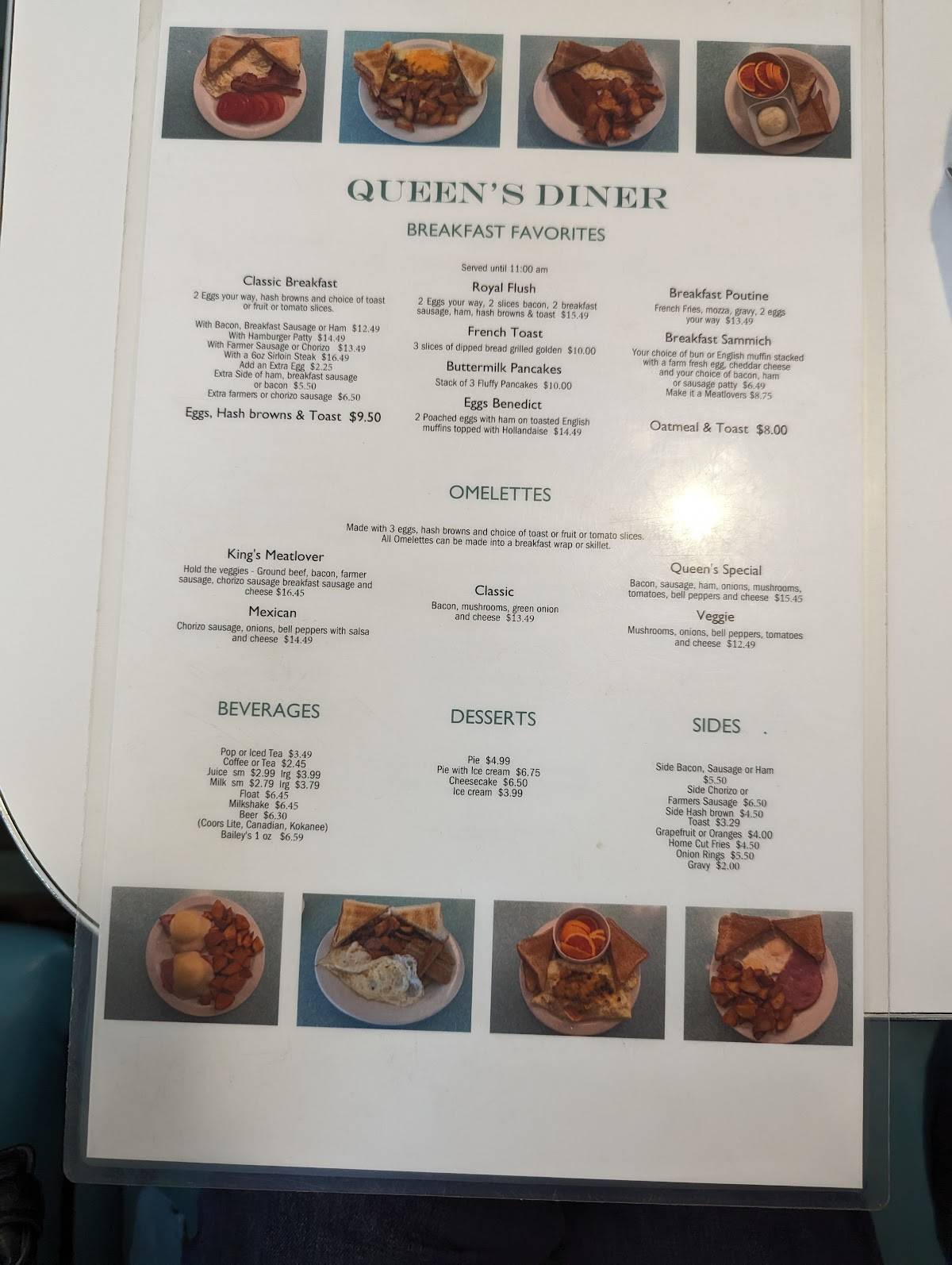 Menu at Queen's Diner restaurant, Red Deer
