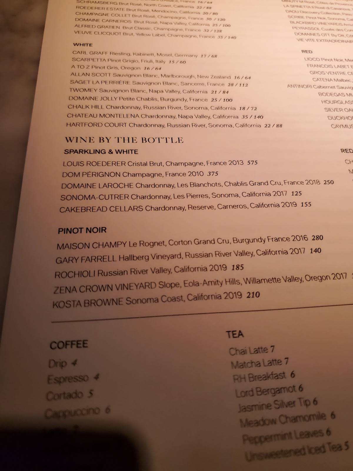 Menu at RH Rooftop Restaurant Minneapolis, Edina
