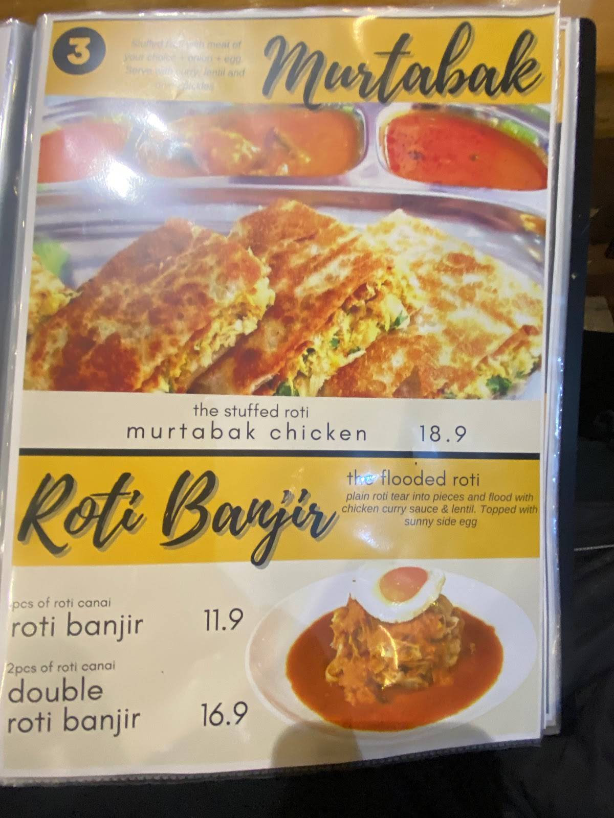 Menu at ROTI BAR, Melbourne, 416-418 Little Collins St