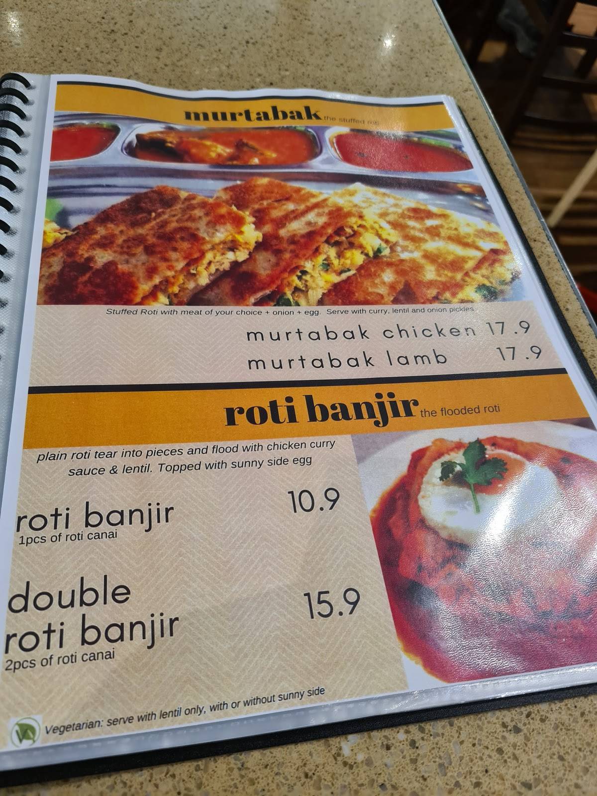 Menu at ROTI BAR, Melbourne, 416-418 Little Collins St