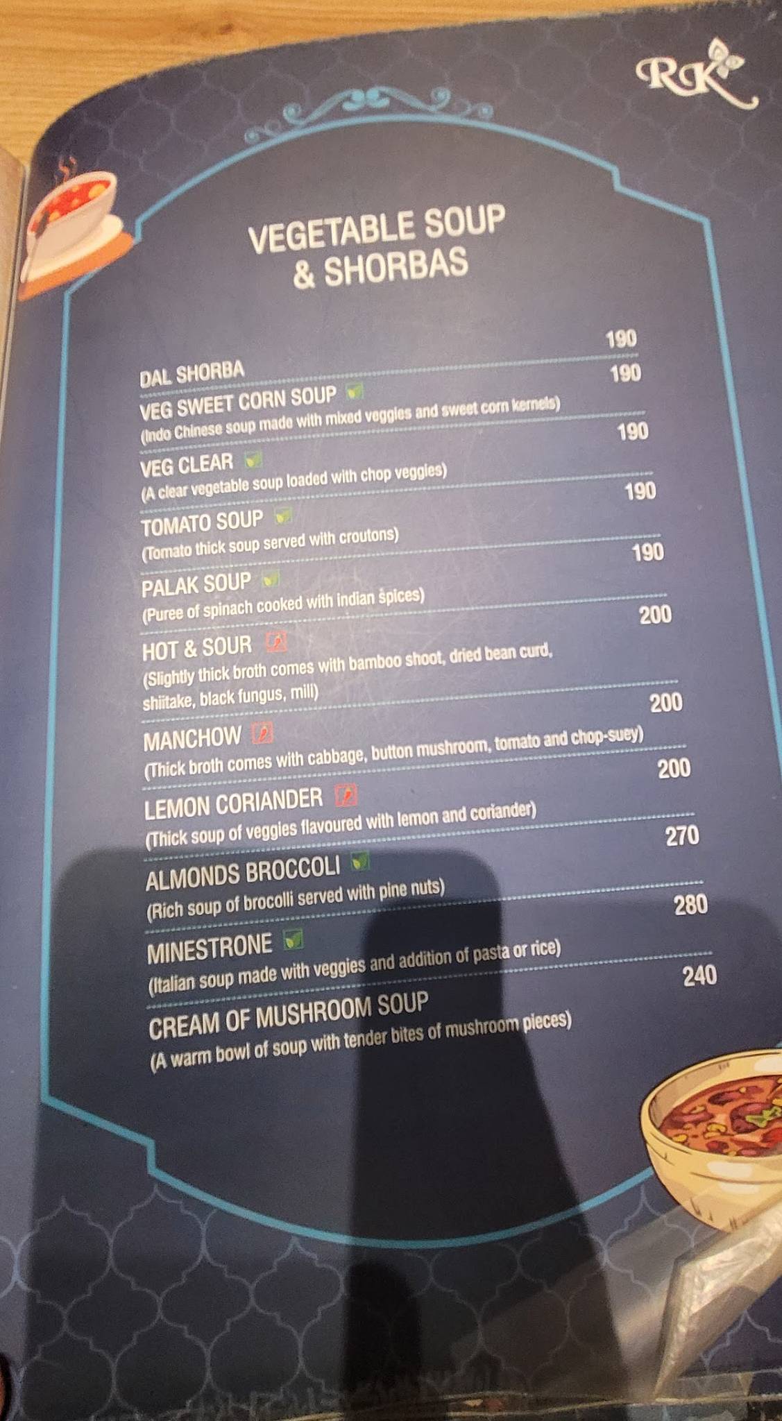 Menu at Radha Krishna, Matunga, Mumbai